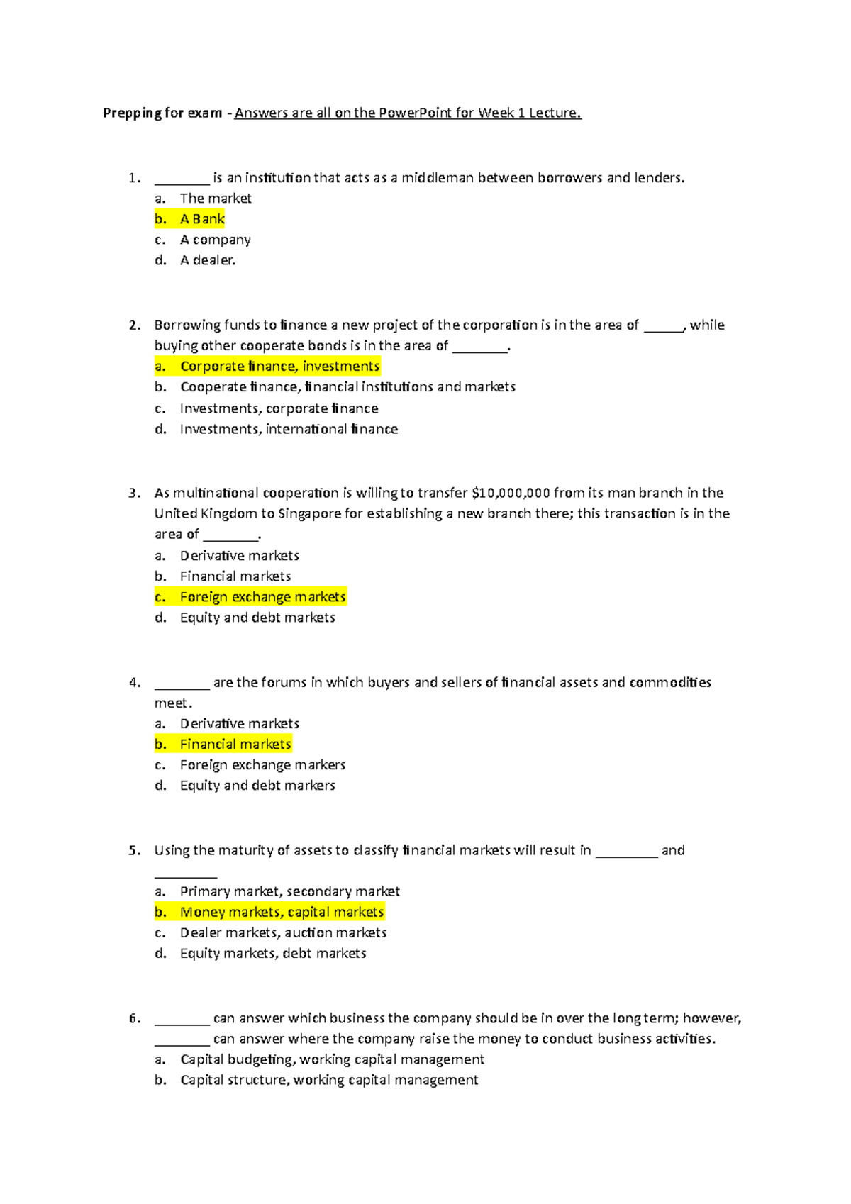 Questions from Chapter 1 Reading - Prepping for exam - Answers are all on the PowerPoint for ...