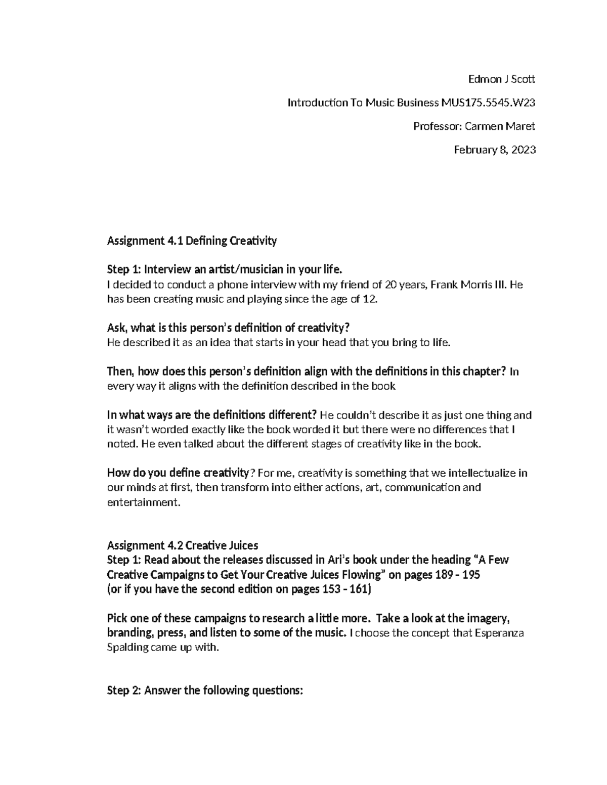 MUS 175 Assignment 4 - 4444 - Edmon J Scott Introduction To Music ...