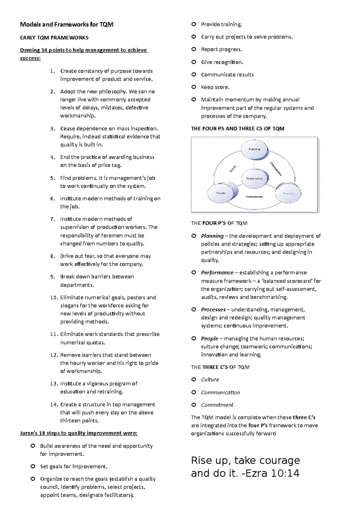 Operations Management and TQM handouts 2 - Models and Frameworks for ...