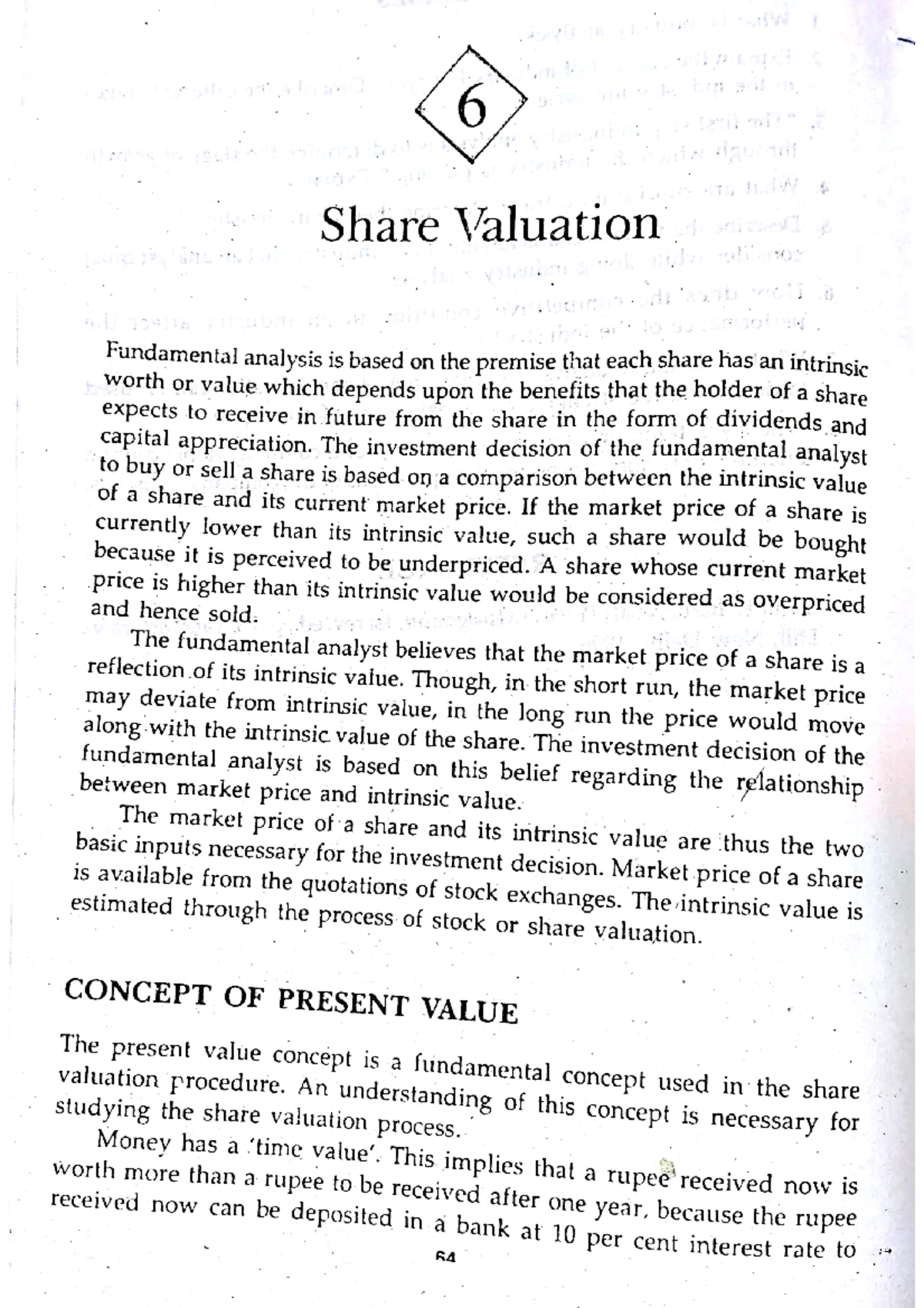 Stevens - Study material - 6 Share Valuation Fundamental analysis is based on the premise that ...