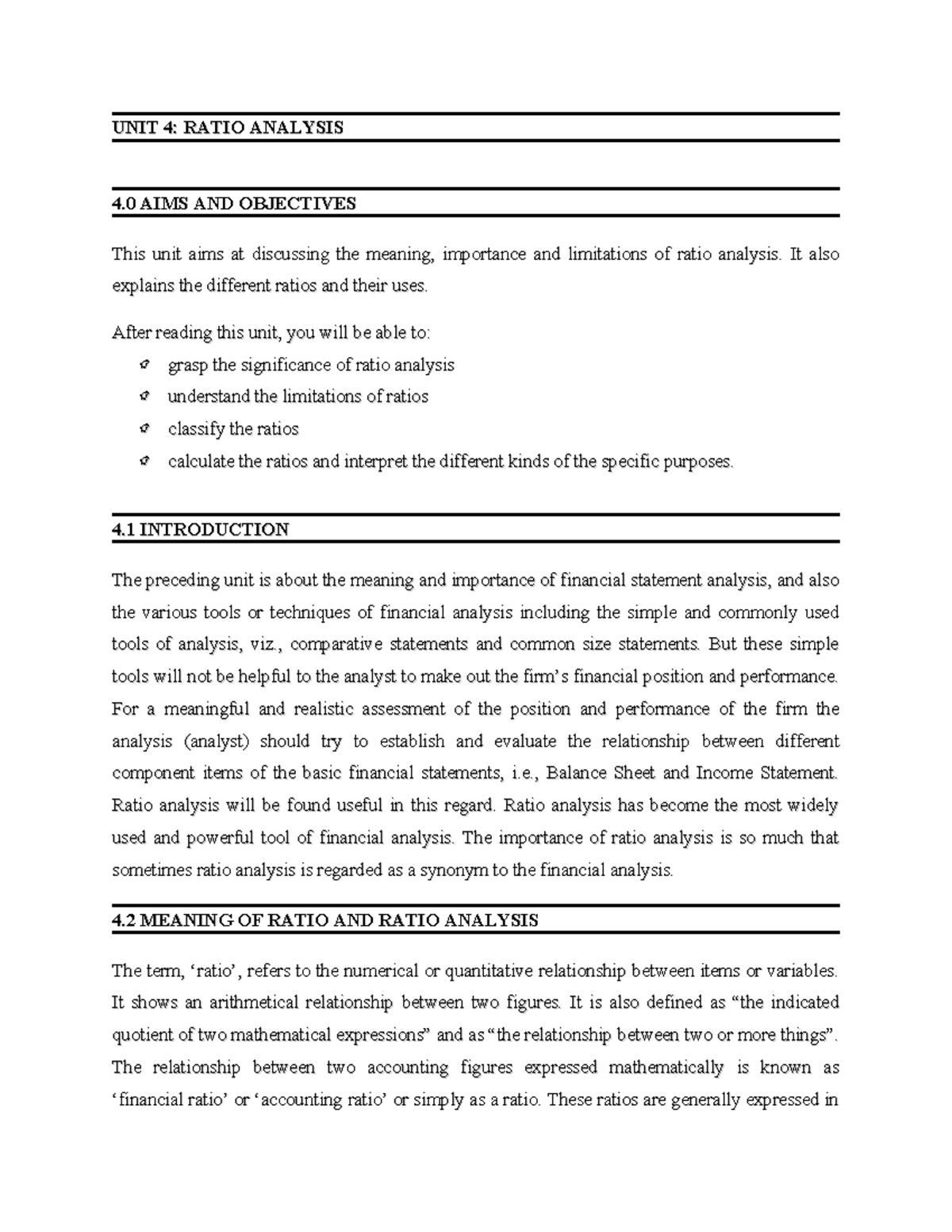 Unit 4 - UNIT 4: RATIO ANALYSISUNIT 4: RATIO ANALYSIS 4 AIMS AND ...