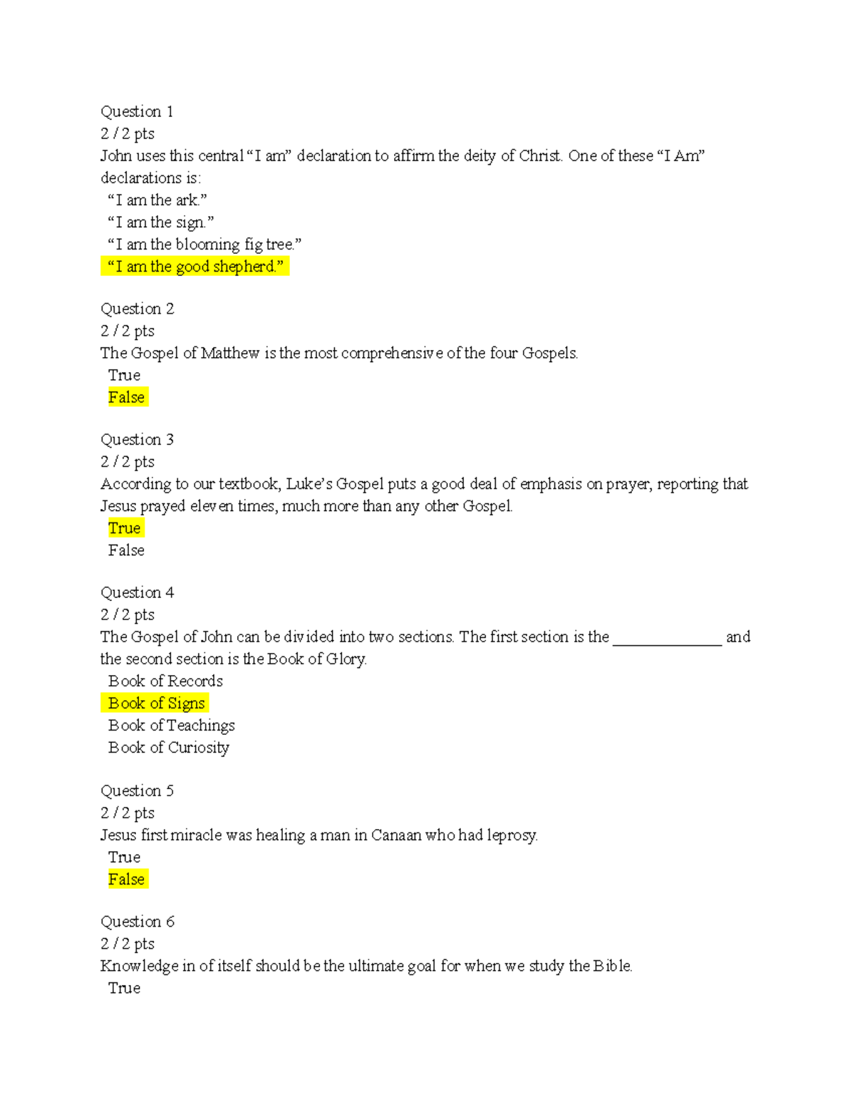 Quiz 2 - Hulshof - Question 1 2 / 2 pts John uses this central “I am ...