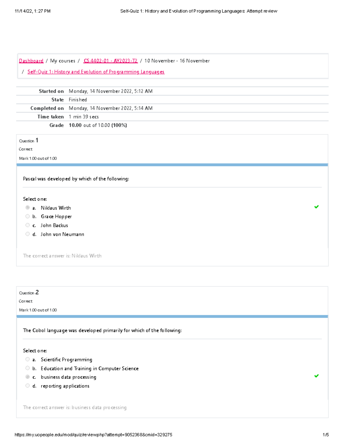 CS 4402 all quizzes (quiz 1, 2 3, 4, 5, 6, 7, and 8) - 11/14/22, 1:27 ...