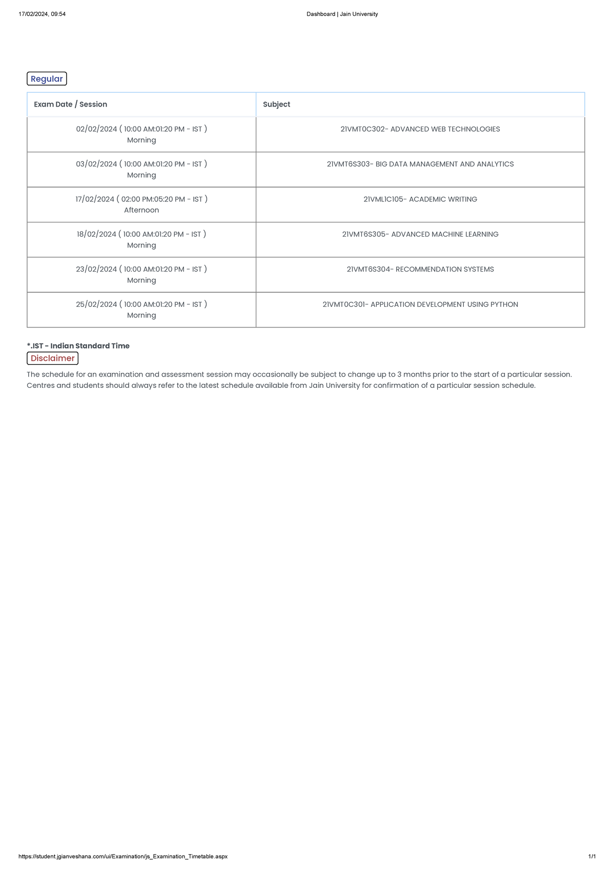Dashboard Jain University - 17/02/2024, 09:54 Dashboard | Jain ...