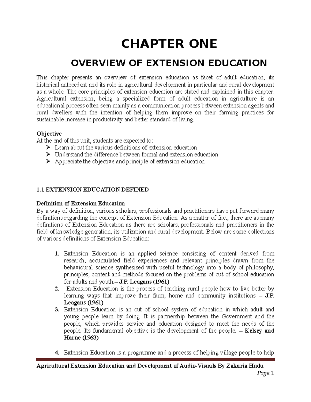 Lecture Notes ARG 305 Agricultural Exten - CHAPTER ONE OVERVIEW OF ...