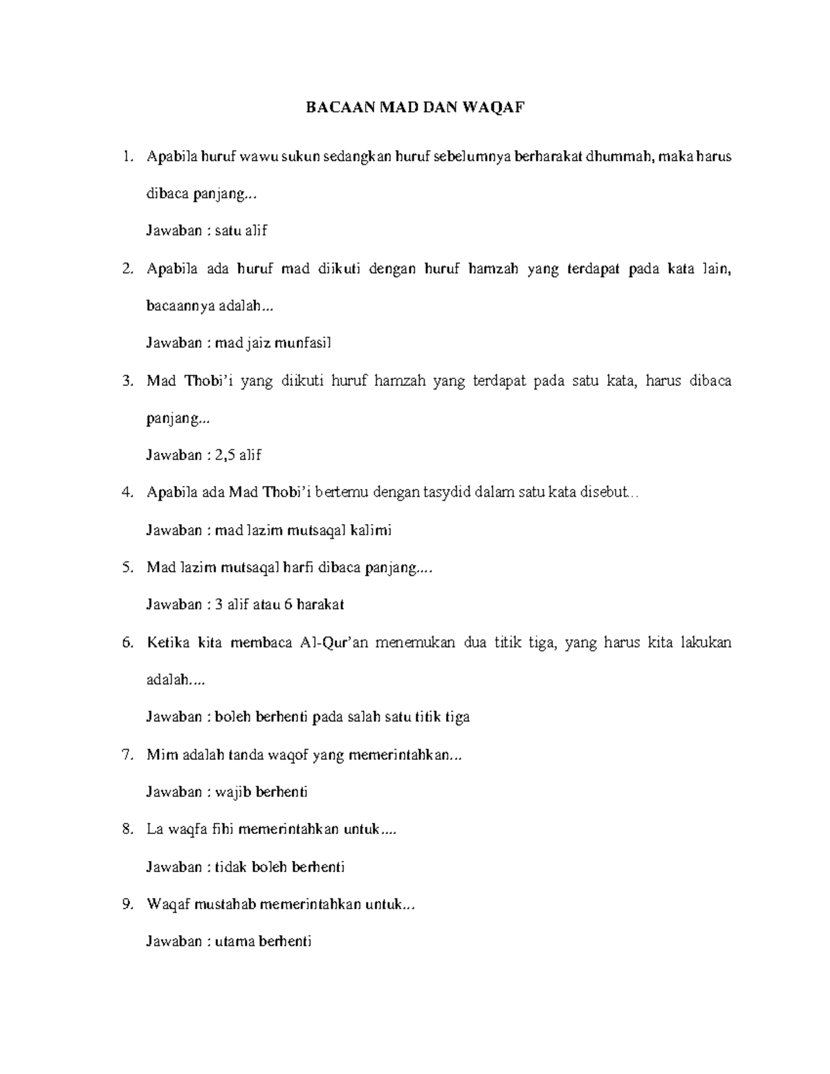 Bacaan Mad Dan Waqaf - BACAAN MAD DAN WAQAF Apabila huruf wawu sukun ...