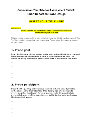 Assessment Task 3 - Short Report on Probe Design - Submission Template ...