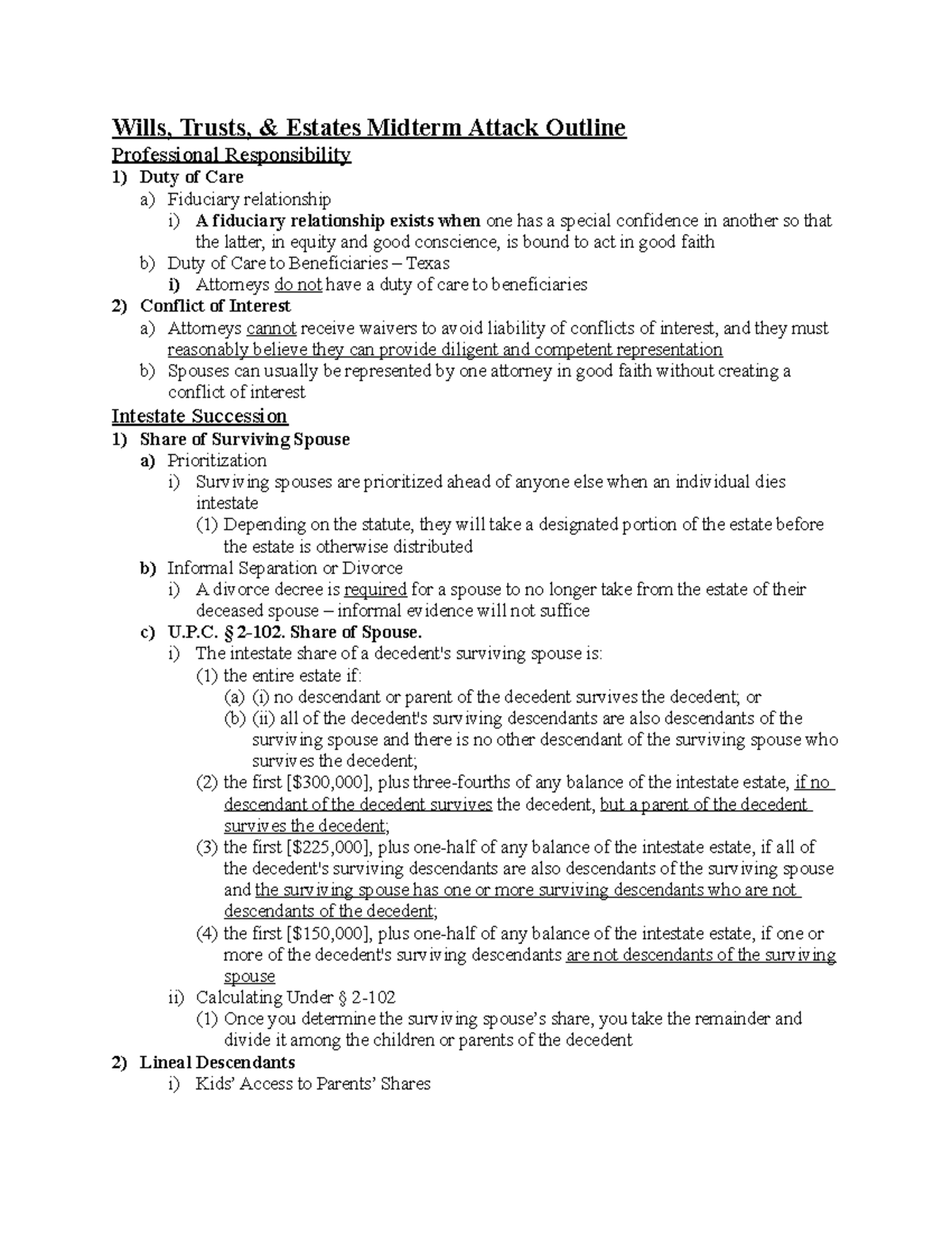 WTE Outline - Estates and Trusts - Wills, Trusts, & Estates Midterm ...