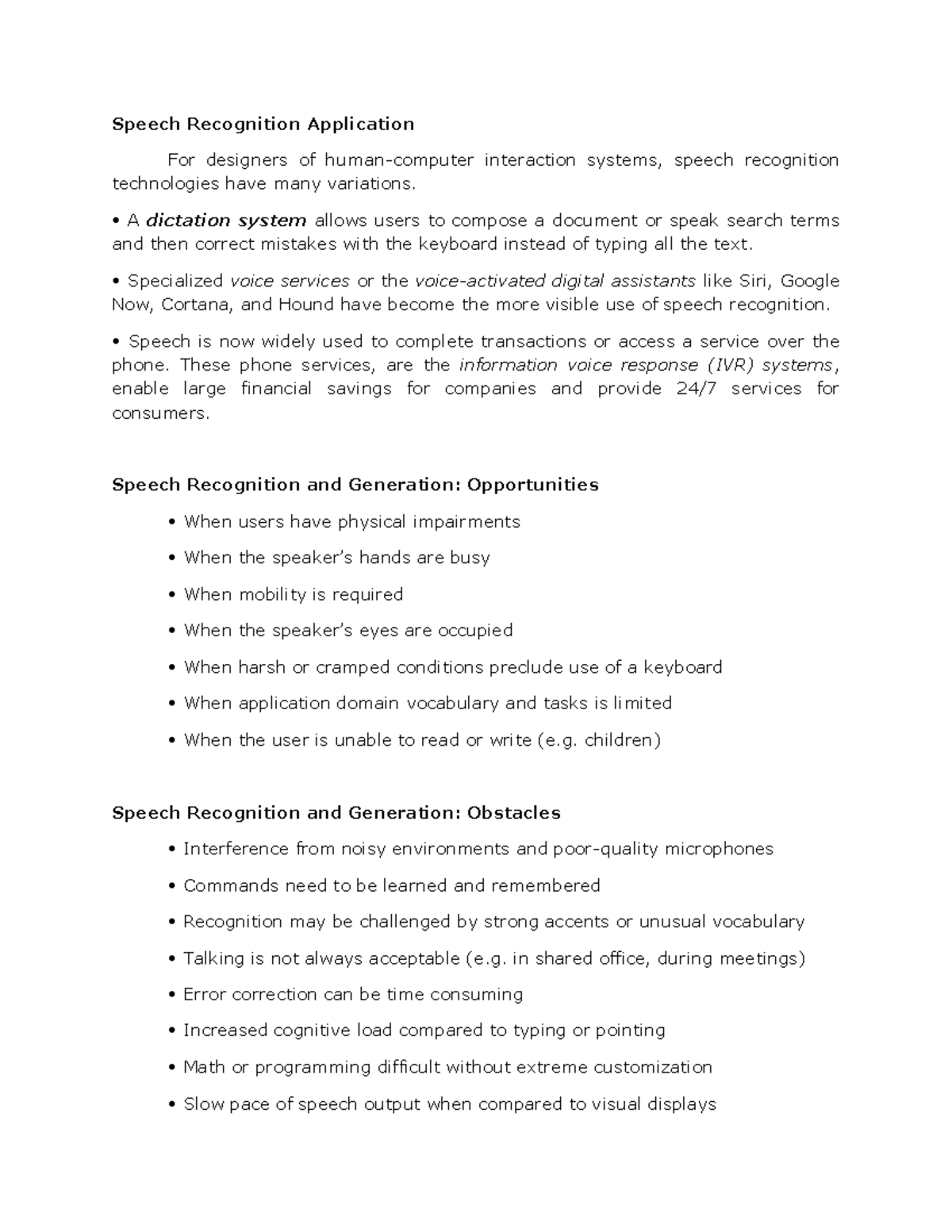 Speech Recognition Application - A dictation system allows users to ...