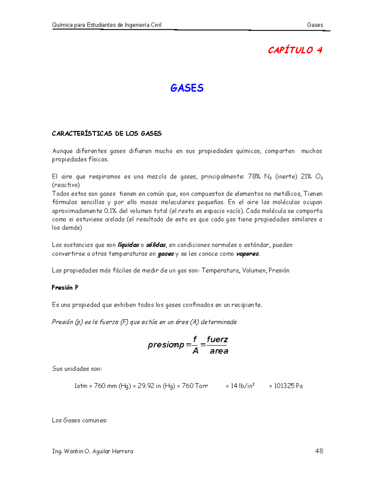 Cap 4 Gases - quimica - CAPÍTULO 4 GASES CARACTERÍSTICAS DE LOS GASES ...