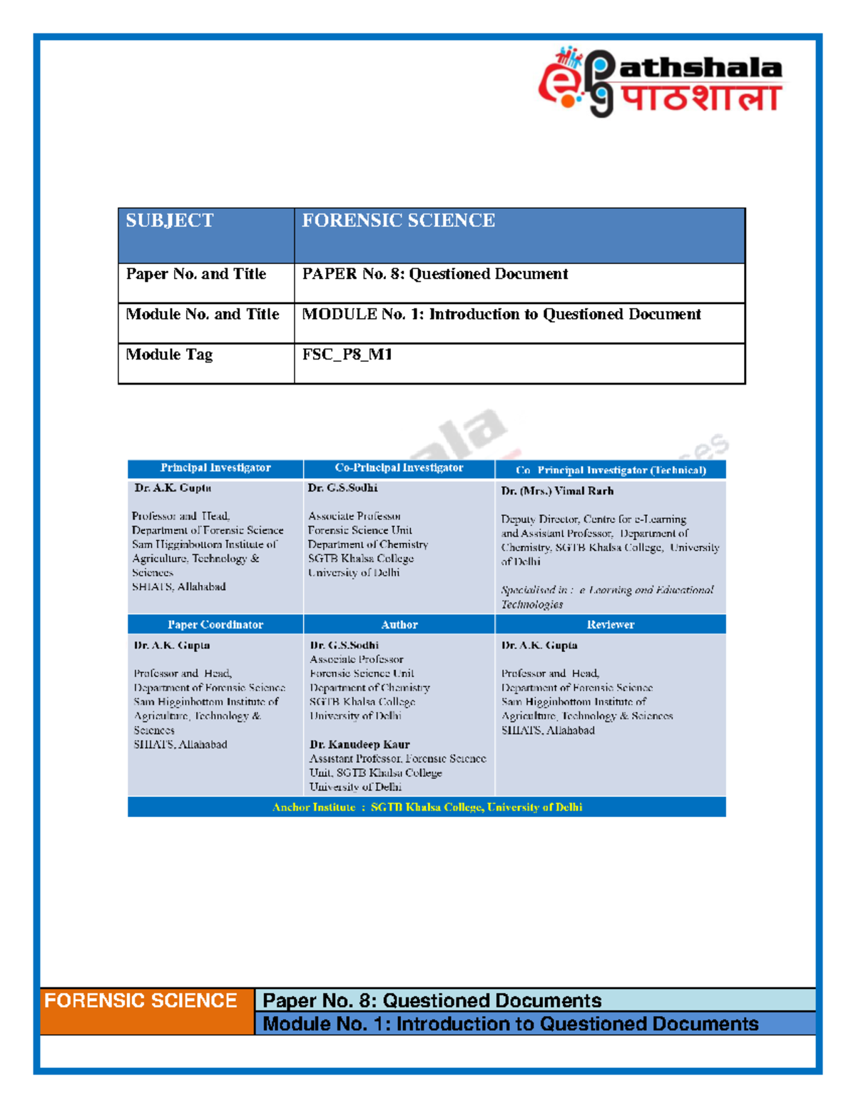 1516191959 FSC P8 M1 e-text - FORENSIC SCIENCE Paper No. 8: Questioned ...