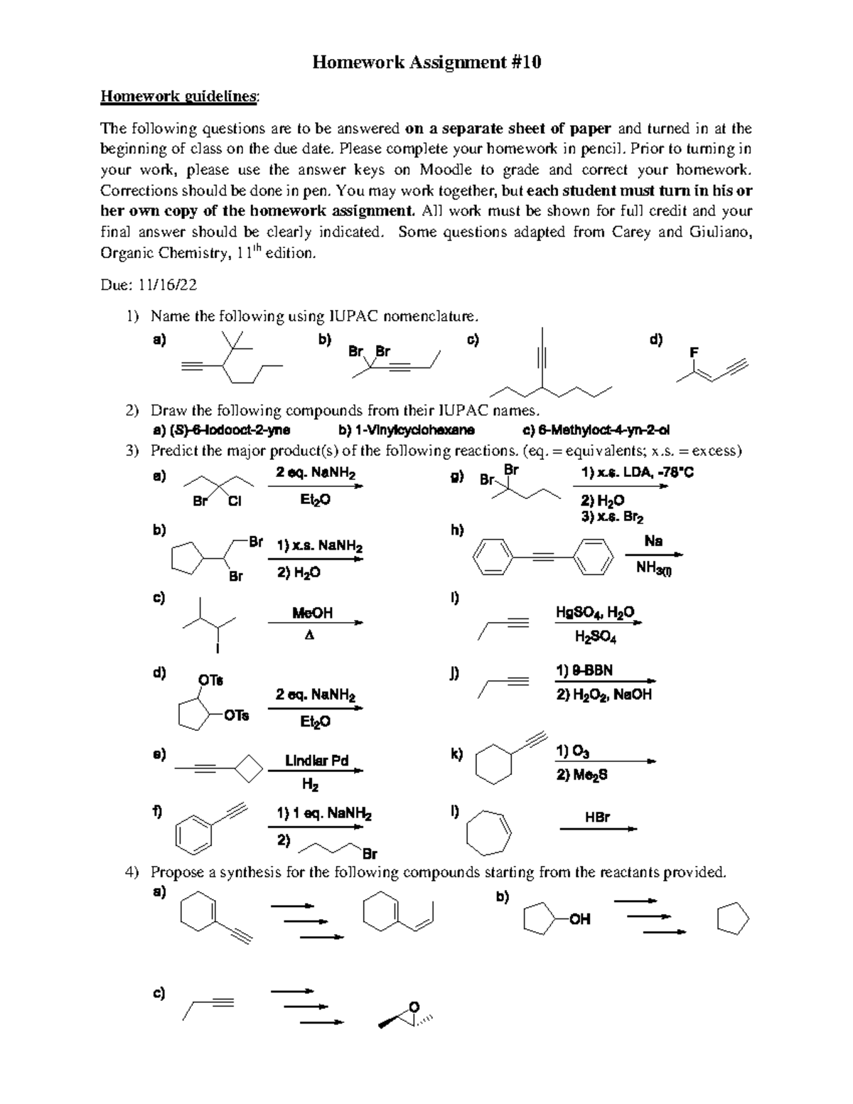 Homework #10 - Homework Assignment Homework guidelines: The following ...