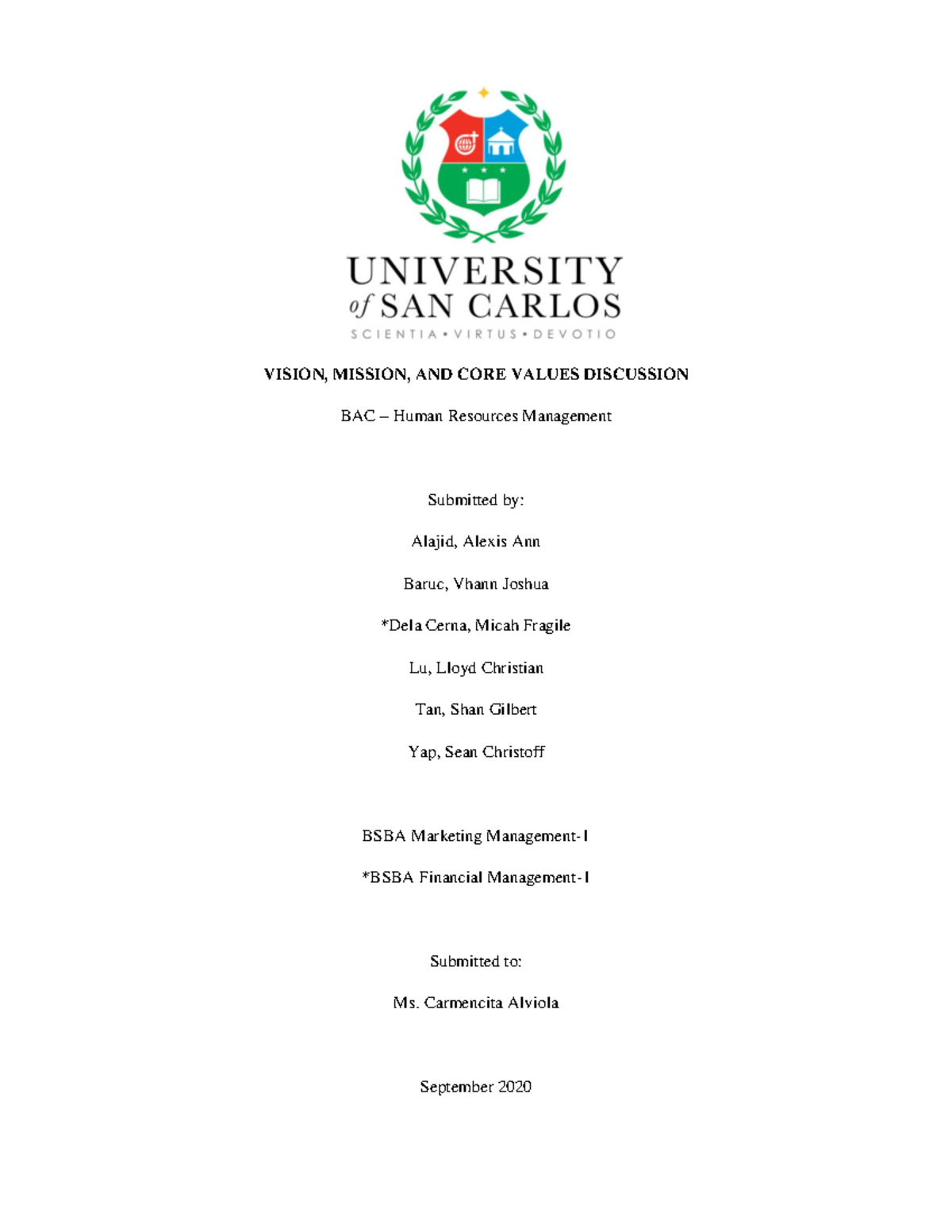 Discussion Group 2 - USC VMC Discussion - VISION, MISSION, AND CORE ...