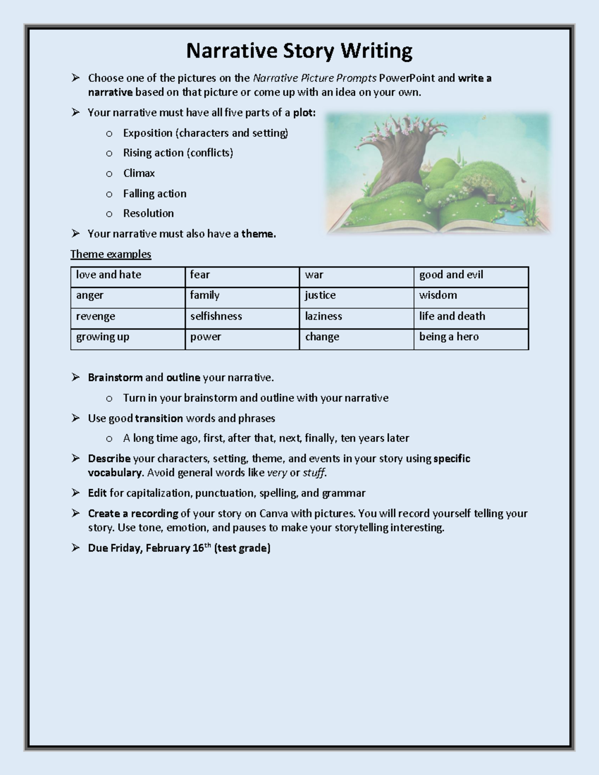Narrative instructions and rubric (9th BC) - Narrative Story Writing ...