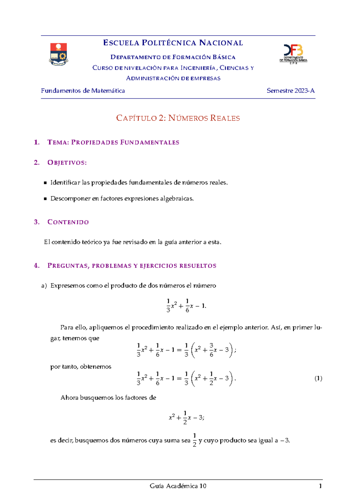 Guía 10 - dsdssd - ESCUELA POLITÉCNICA NACIONAL DEPARTAMENTO DE ...