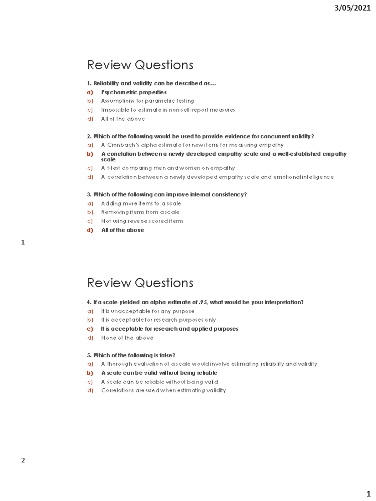 Review Question Answers - 3/05/ 1 Review Questions 1. Reliability and ...
