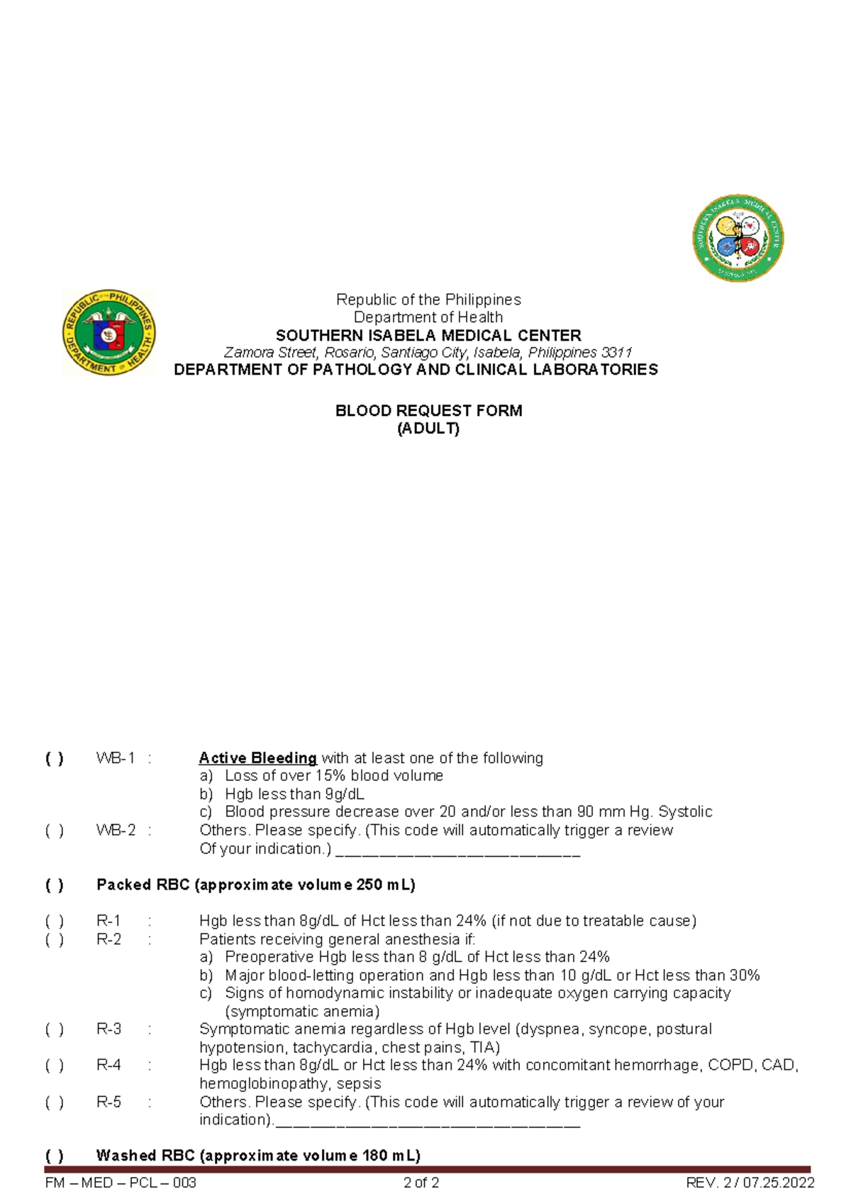 Blood Request FORM - ok to study nursing - Republic of the Philippines ...
