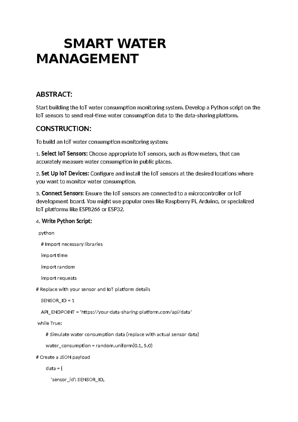 IOT Phase 3 - SMART WATER MANAGEMENT ABSTRACT: Start building the IoT water consumption ...