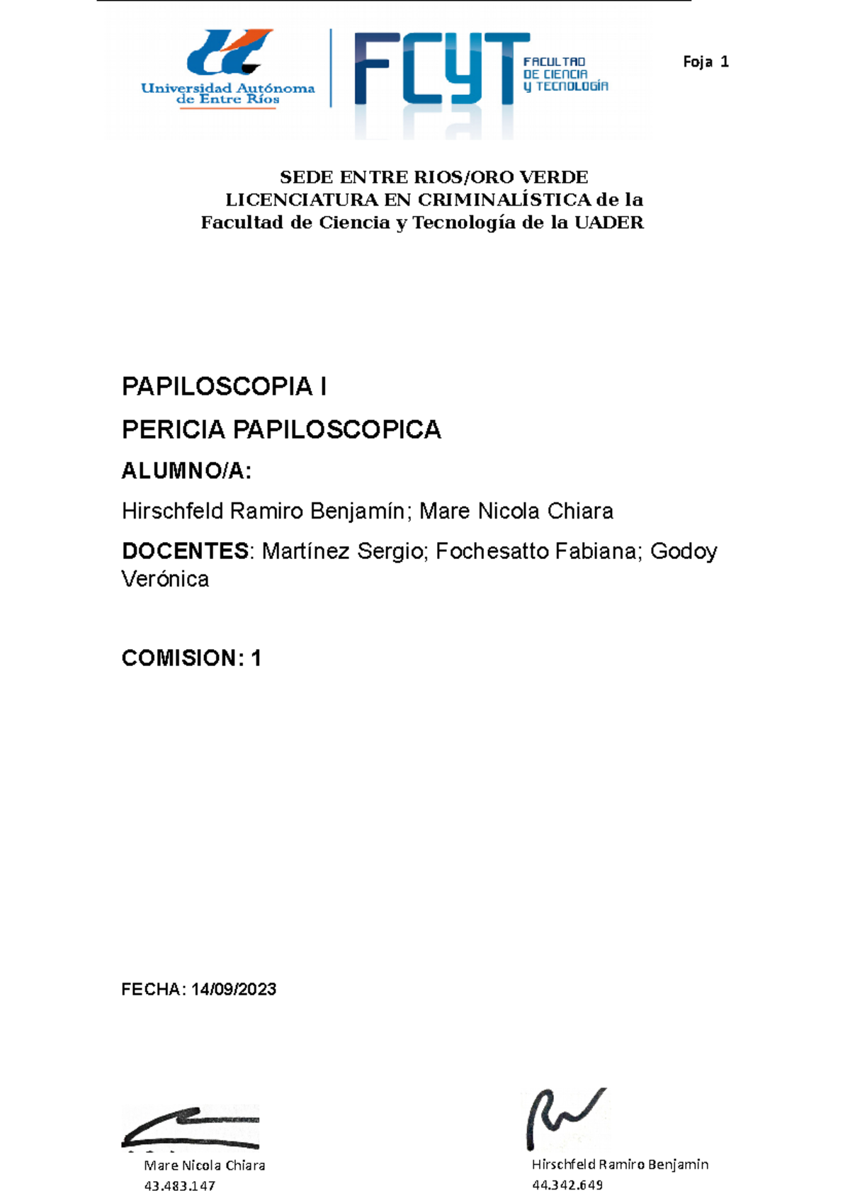Modelo De Informe Pericial Sede Entre Rios Oro Verde Licenciatura En