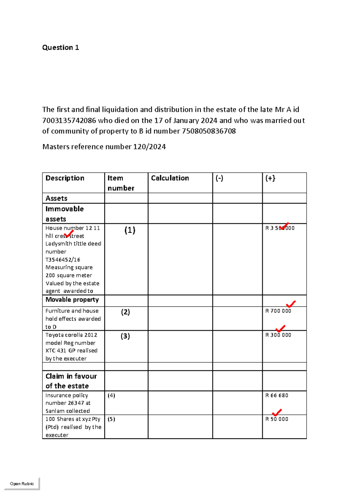 Exam october chabedi 12 (12) - Question 1 The first and final ...