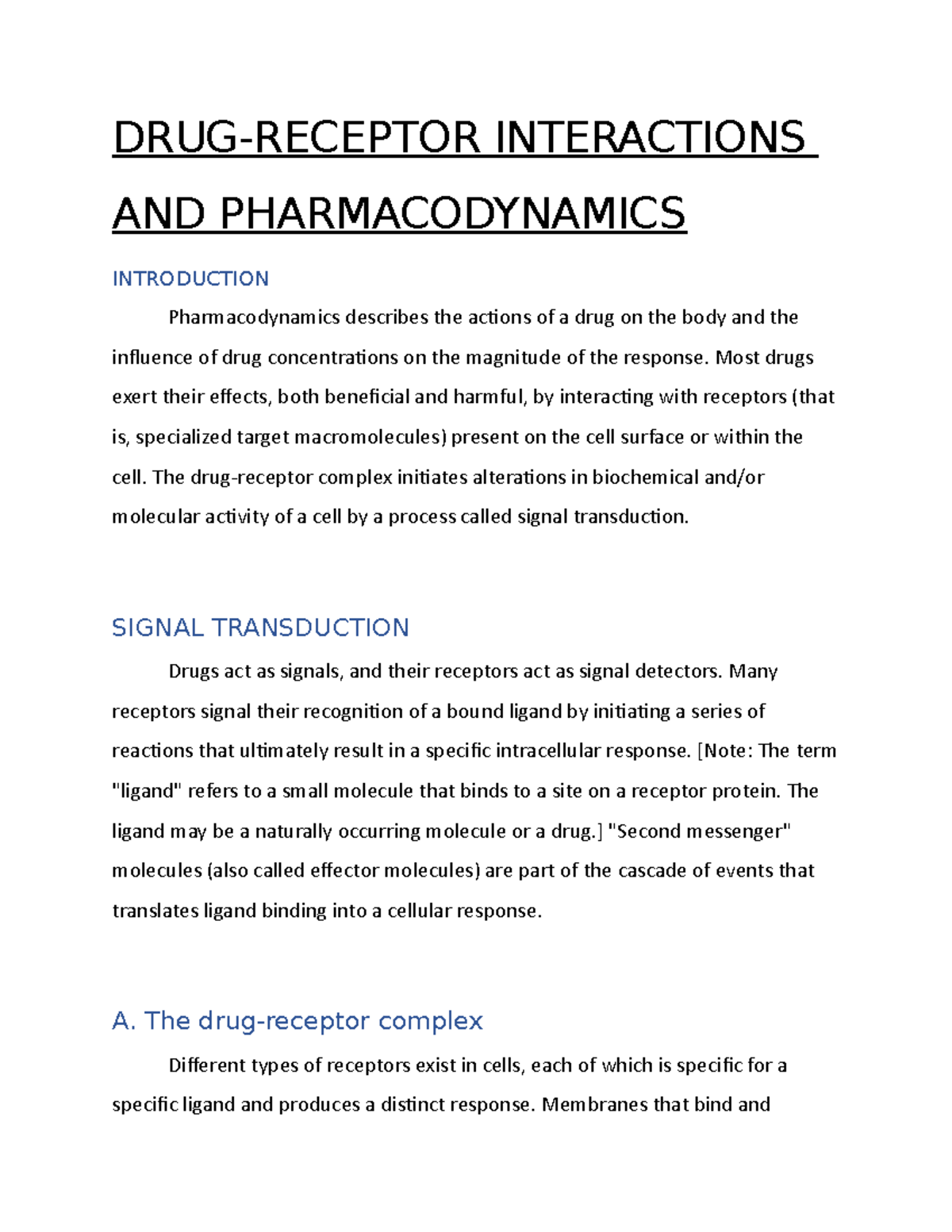 DRUG- Receptor Interactions AND Pharmacodynamics - DRUG-RECEPTOR ...