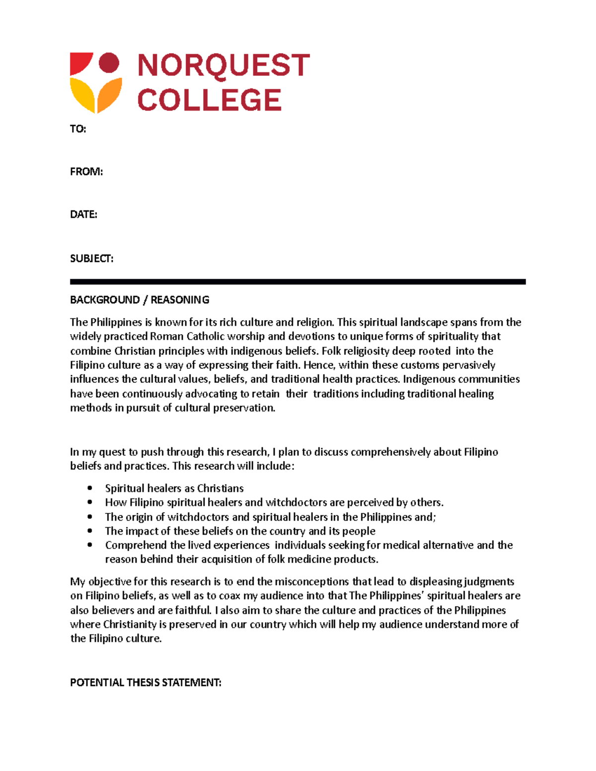 Final - Norquest-Proposal-Letterhead - TO: FROM: DATE: SUBJECT ...