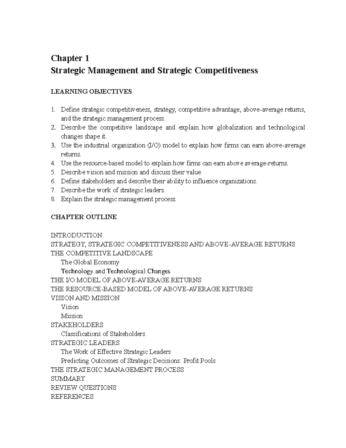 Strategic Management and Strategic Competitiveness - Describe the ...
