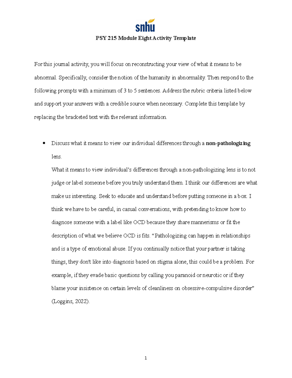 PSY 215 Module Eight Activity Templatedone - PSY 215 Module Eight ...