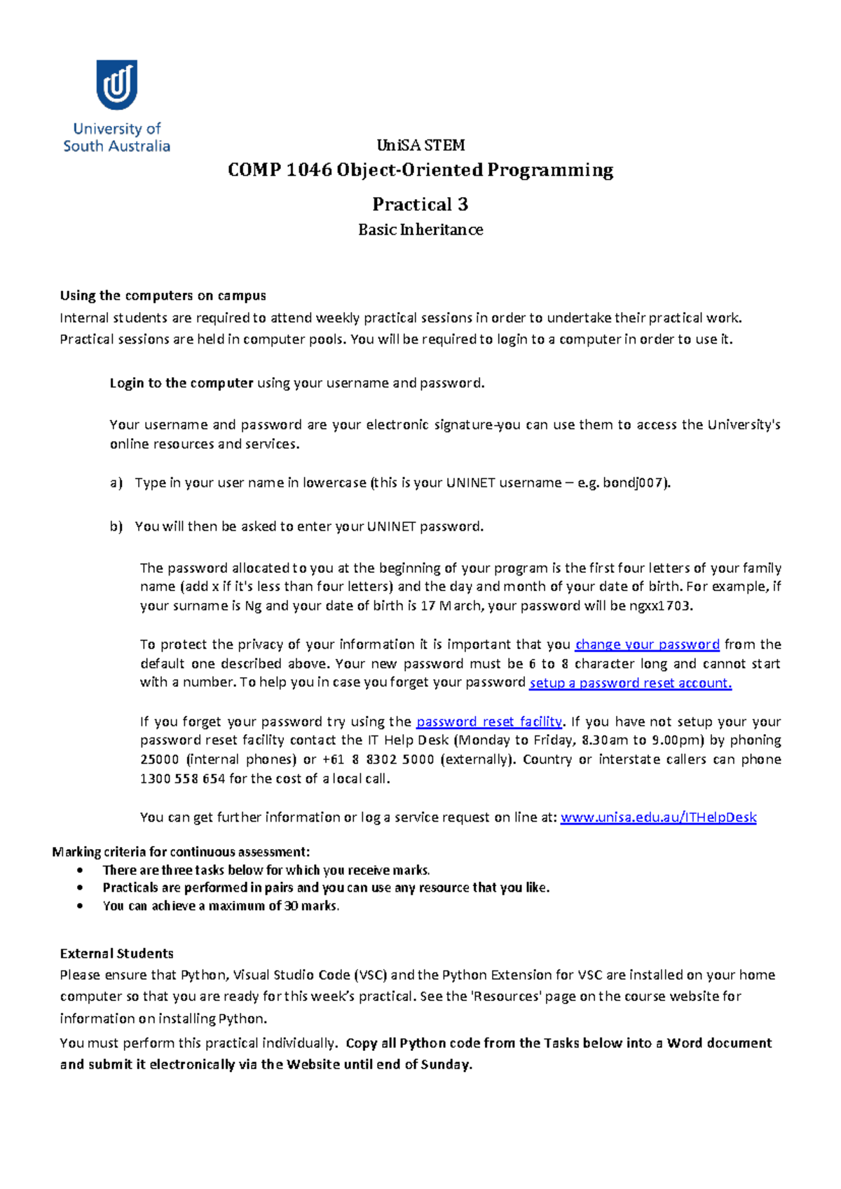 COMP 1046 OOP Prac 03 Inheritance - UniSA STEM COMP 10 46 Object-Oriented Programming Practical ...