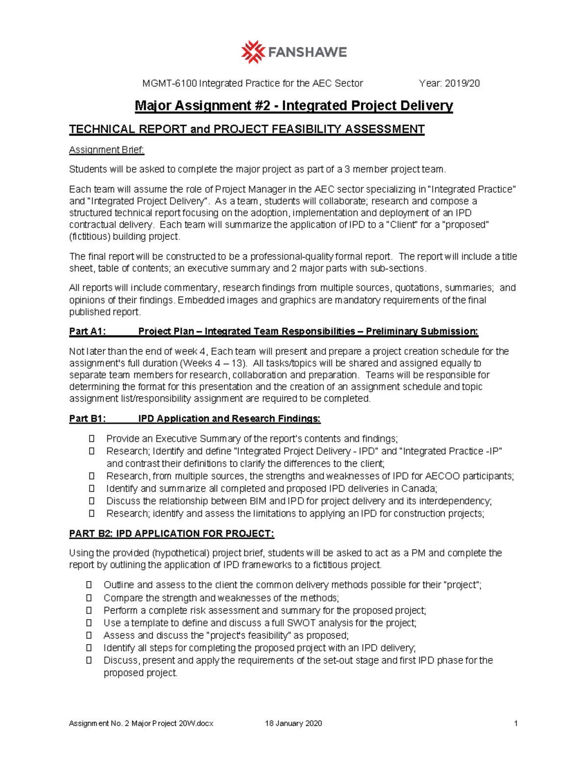 Assignment No. 2 Major Project IPD 20W1 - BLS3 - Fanshawe - Studocu