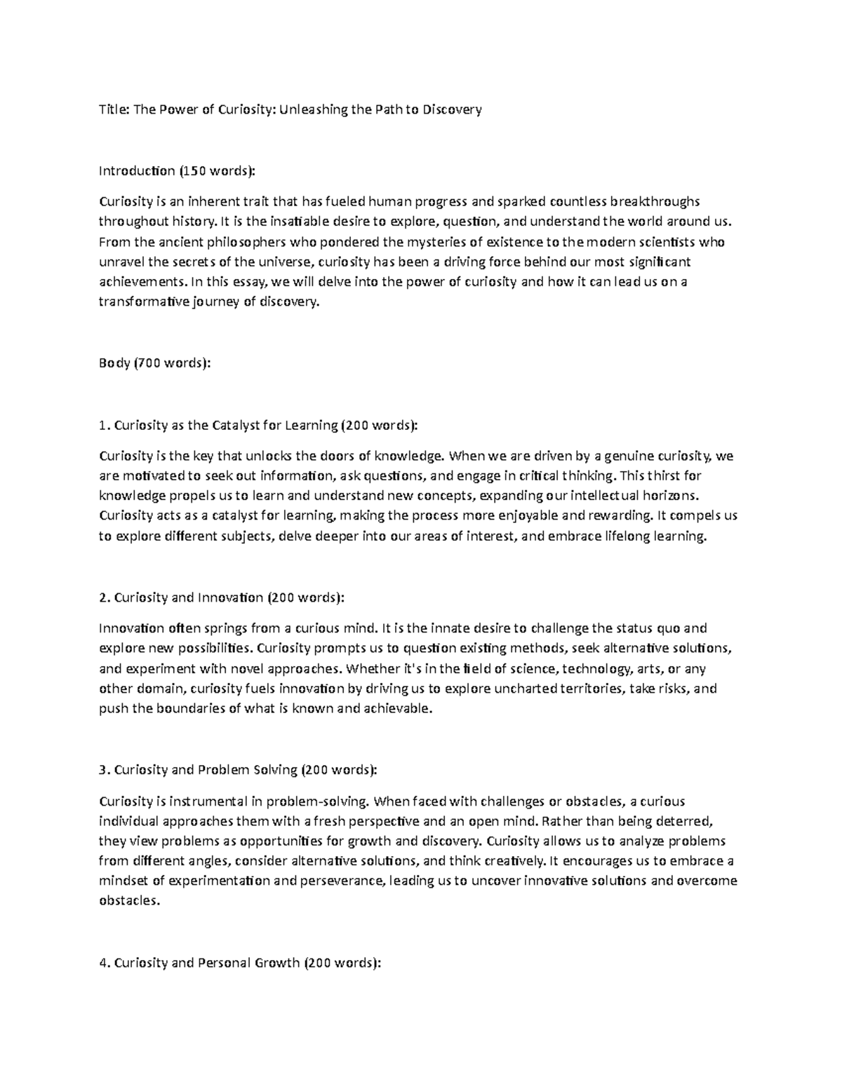 Essay about productivity - Title: The Power of Curiosity: Unleashing ...