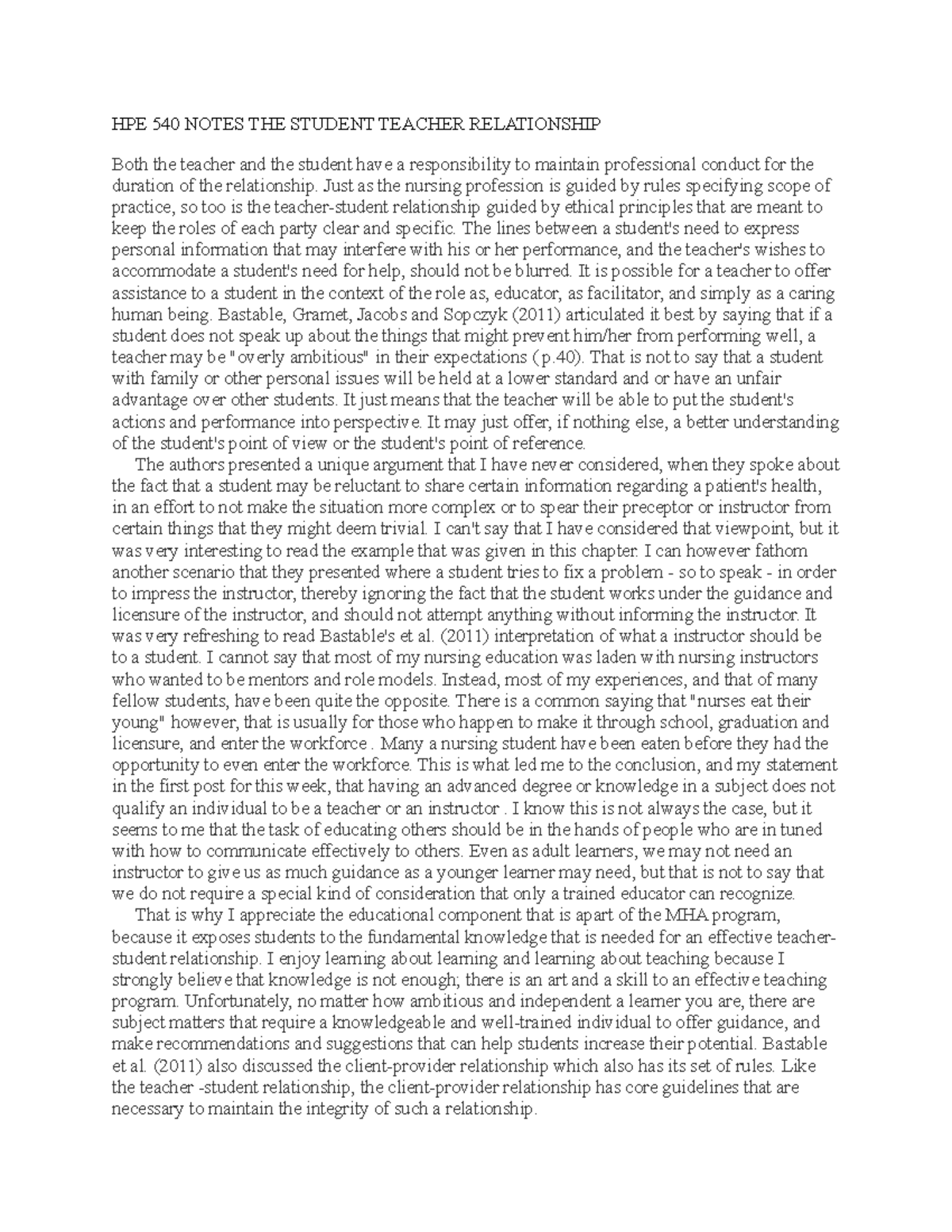 HPE 540 Notes THE Student Teacher Relationship - HPE 540 NOTES THE ...