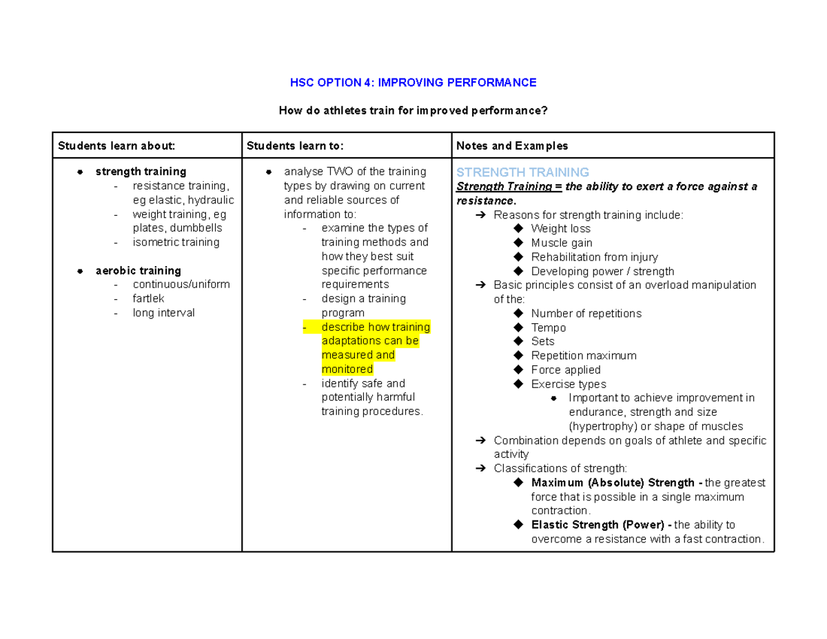 HSC Option 4 Improving Performance - HSC OPTION 4: IMPROVING ...