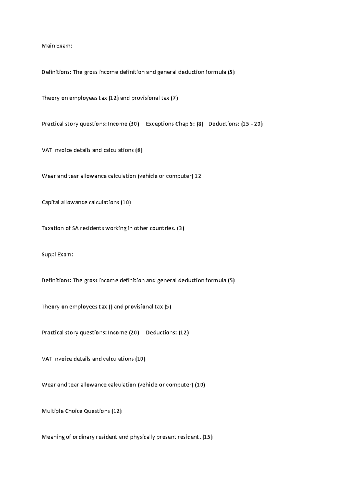 Tax crip notes - Main Exam: Definitions: The gross income definition ...