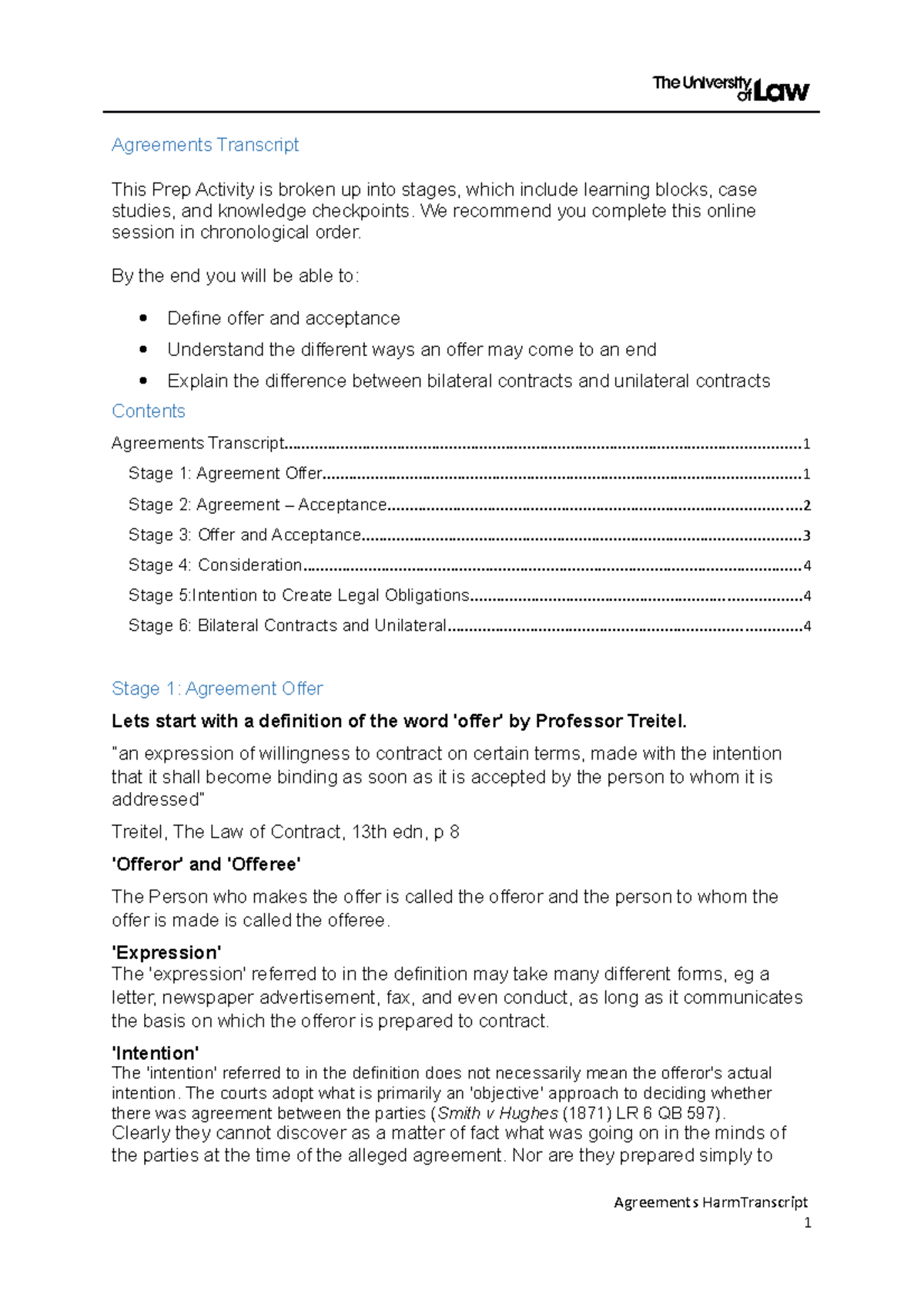 Agreements transcript 001467 - Agreements Transcript This Prep Activity is broken up into stages ...