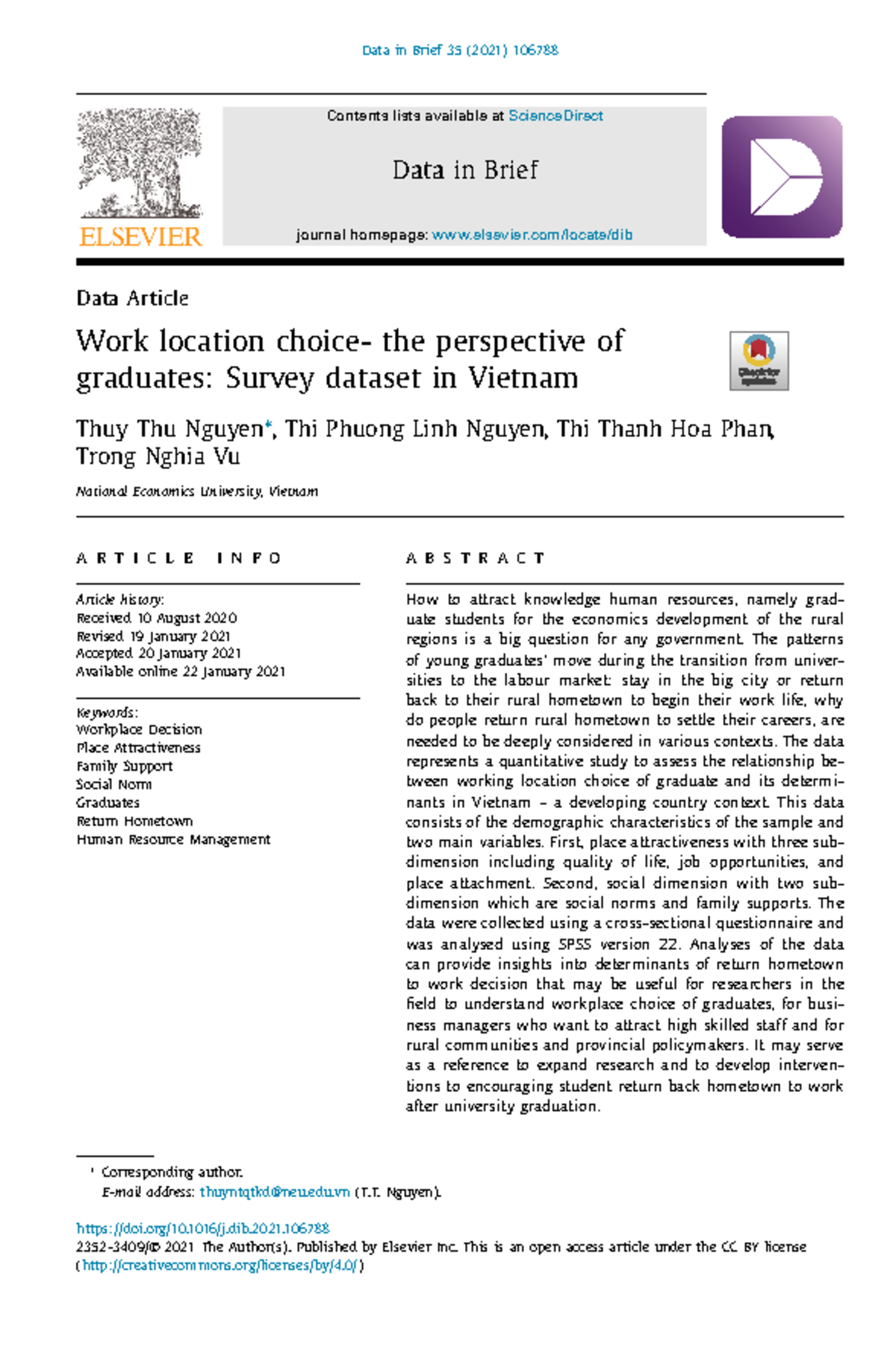 Work location choice- the perspective of graduates - Data in Brief 35 ...