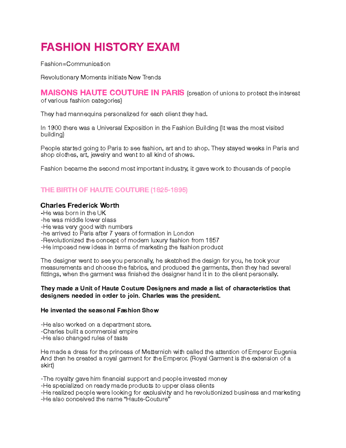Fashion History Notes - Preparazione d'esame - FASHION HISTORY EXAM ...