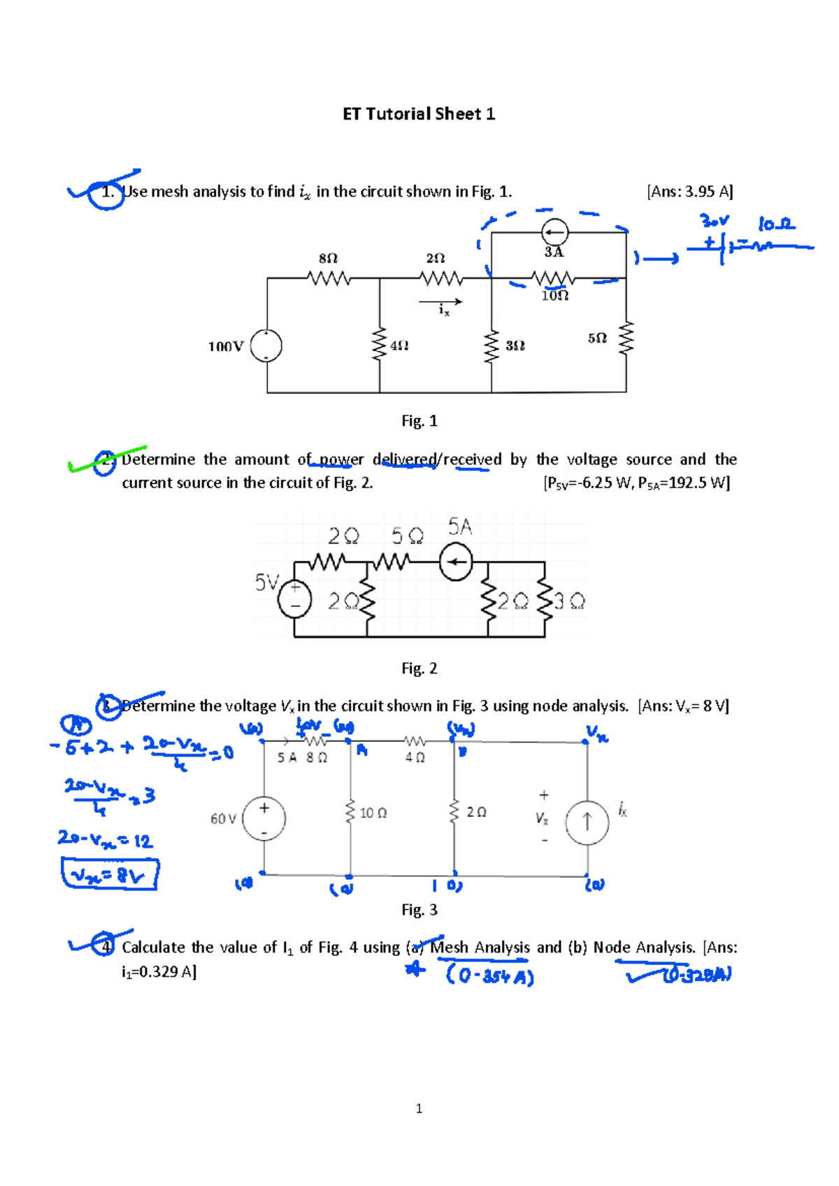 ET Tutorial Sheet 1 autumn 23-24 - ET Tutorial Sheet 1 Use mesh analysis to find 𝑖𝑖 𝑥𝑥 in the ...