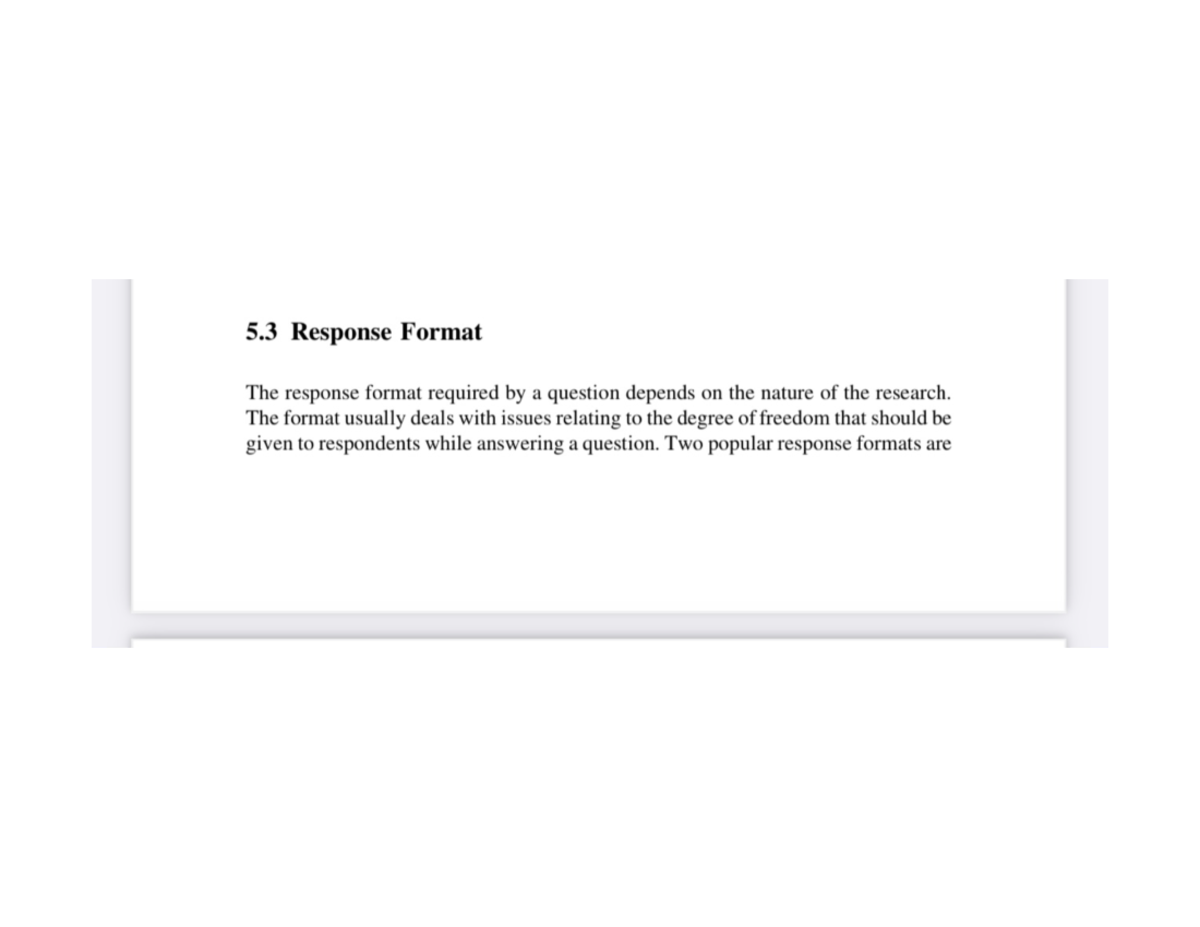Response format - Business Research - Studocu