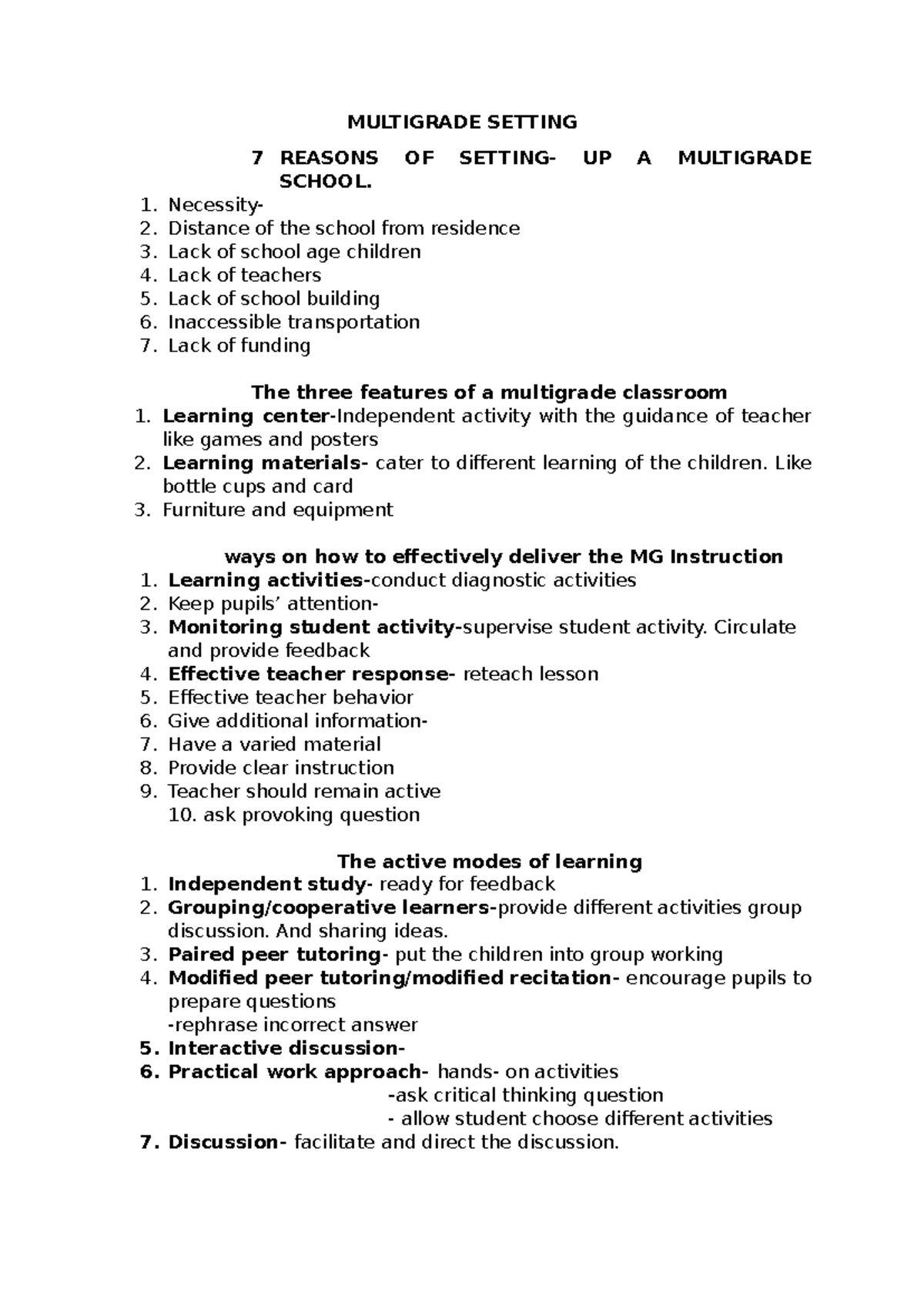 Multigrade-setting - activity - MULTIGRADE SETTING 7 REASONS OF SETTING ...