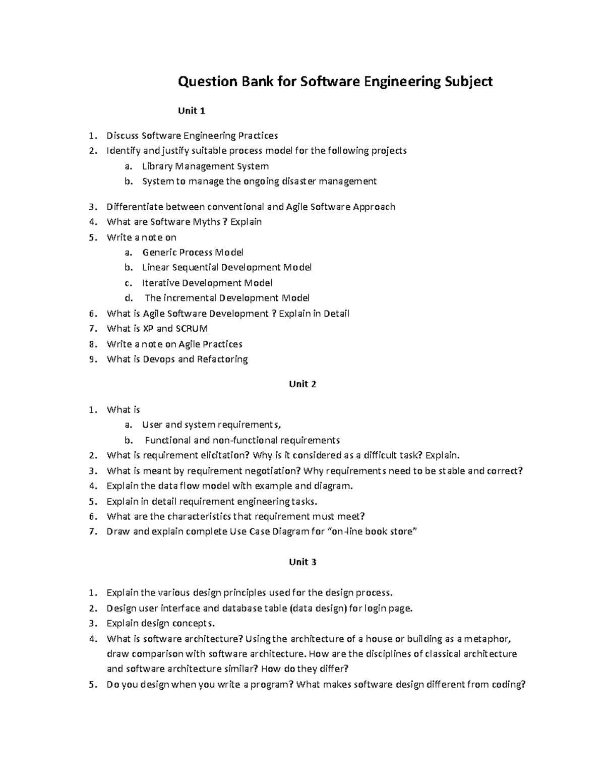 Question Bank for Software Engineering Subject - Library Management ...