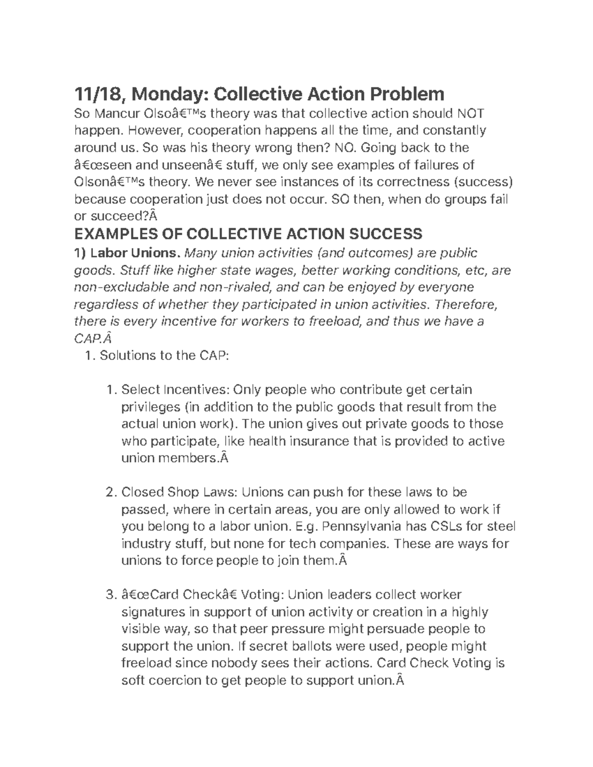 Week 9 Mancur Olson - Prof Tony Gill - !. !. #. $. 11/18, Monday ...