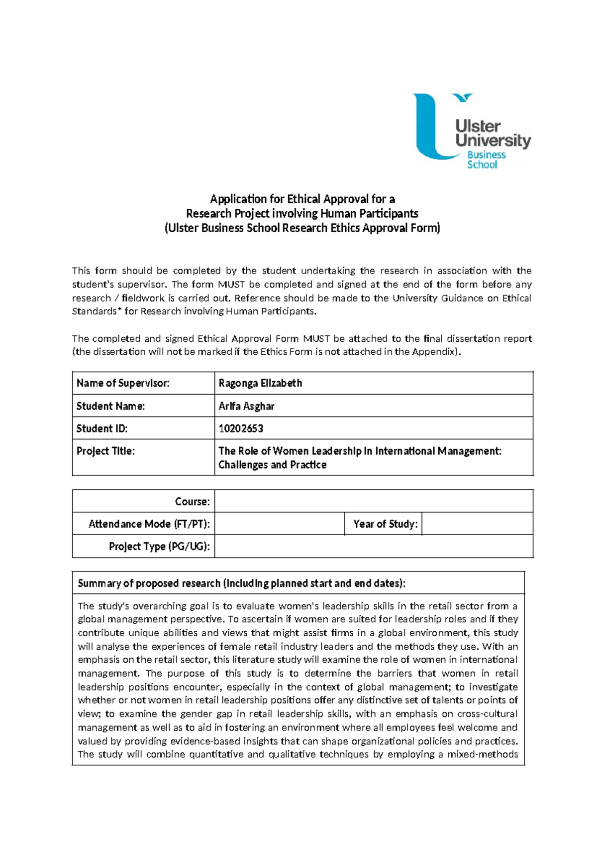UU Ethical Approval Form (2021 June) - Application for Ethical Approval ...