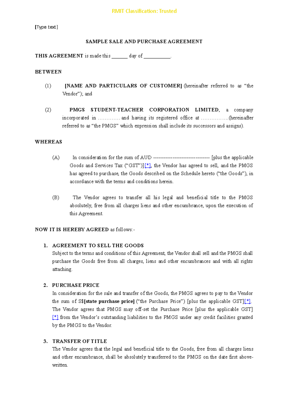 Sample Procurement Contract (PMGS-1070)-1 - [Type text] SAMPLE SALE AND ...