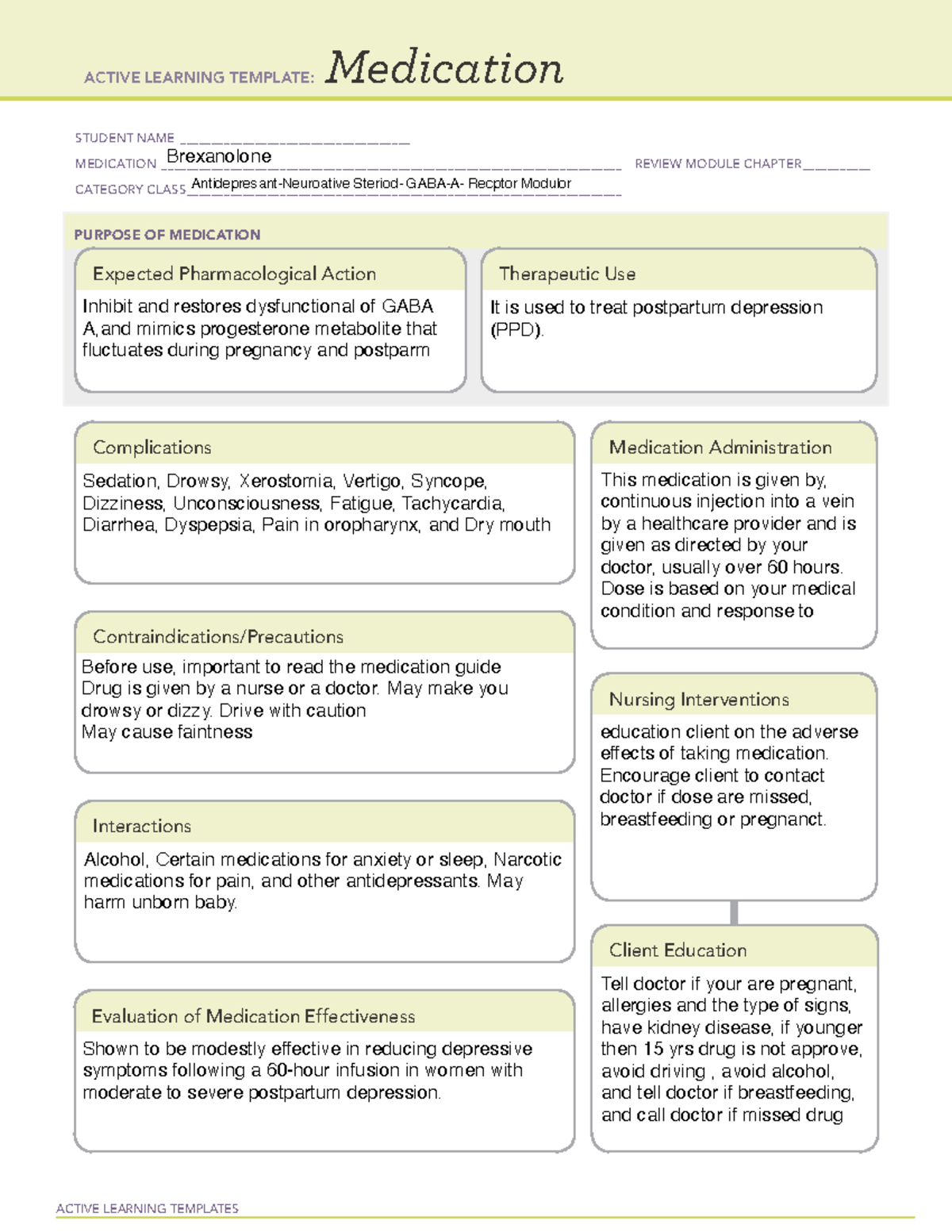 Drug Study Week 8 - ACTIVE LEARNING TEMPLATES Medication STUDENT NAME ...