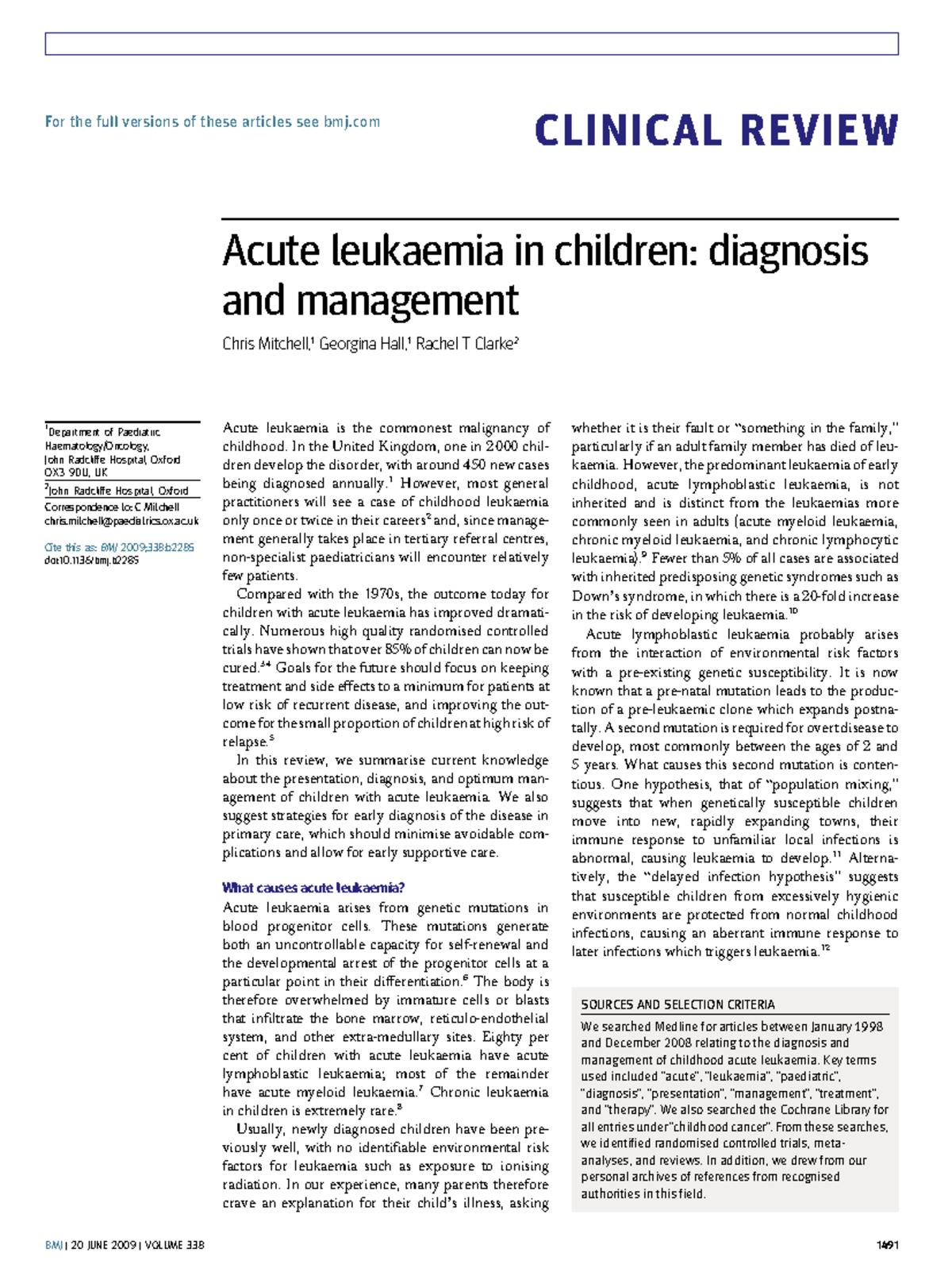 Bmj - nnn - CLINICAL REVIEW Acute leukaemia in children: diagnosis and ...