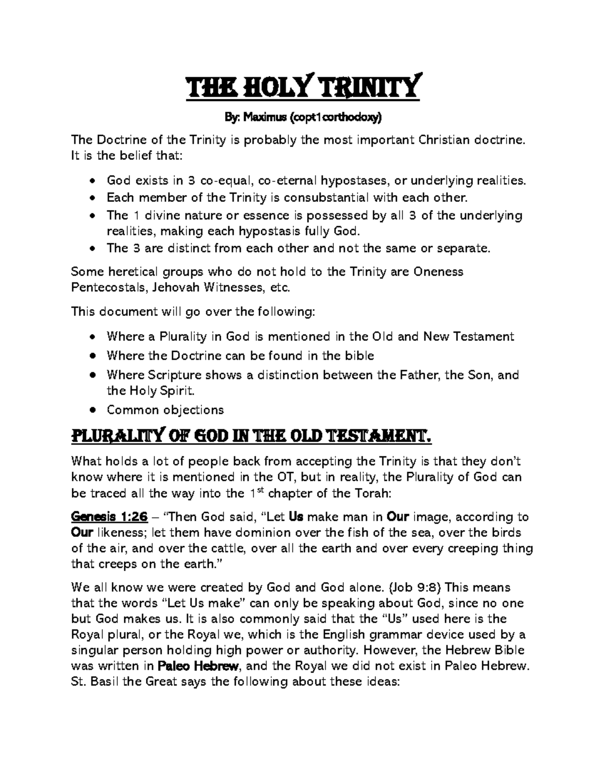 The Trinity - Paper - The Holy Trinity By: Maximus (copt1corthodoxy ...