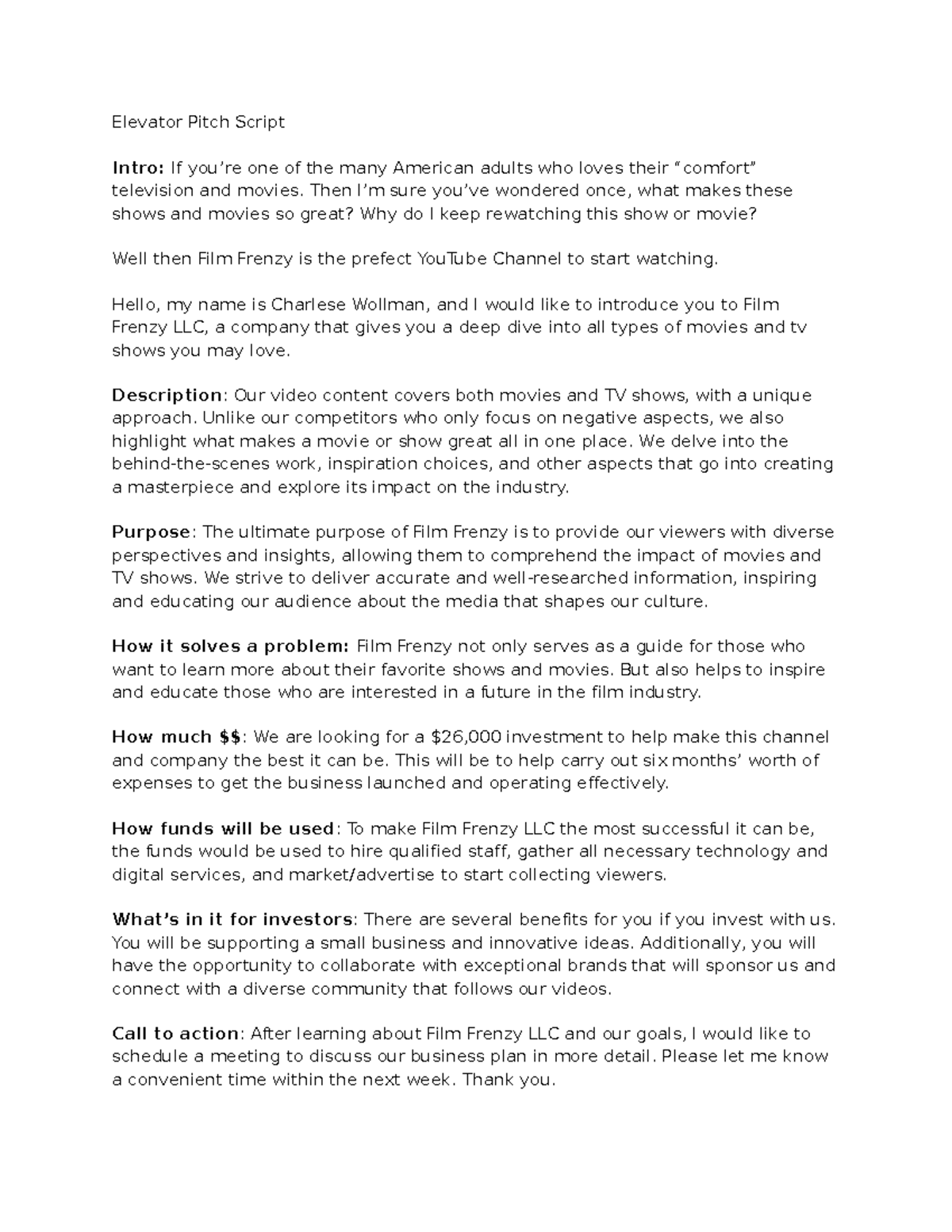 Elevator Pitch Script - JMC 4193 - University of Oklahoma - Studocu