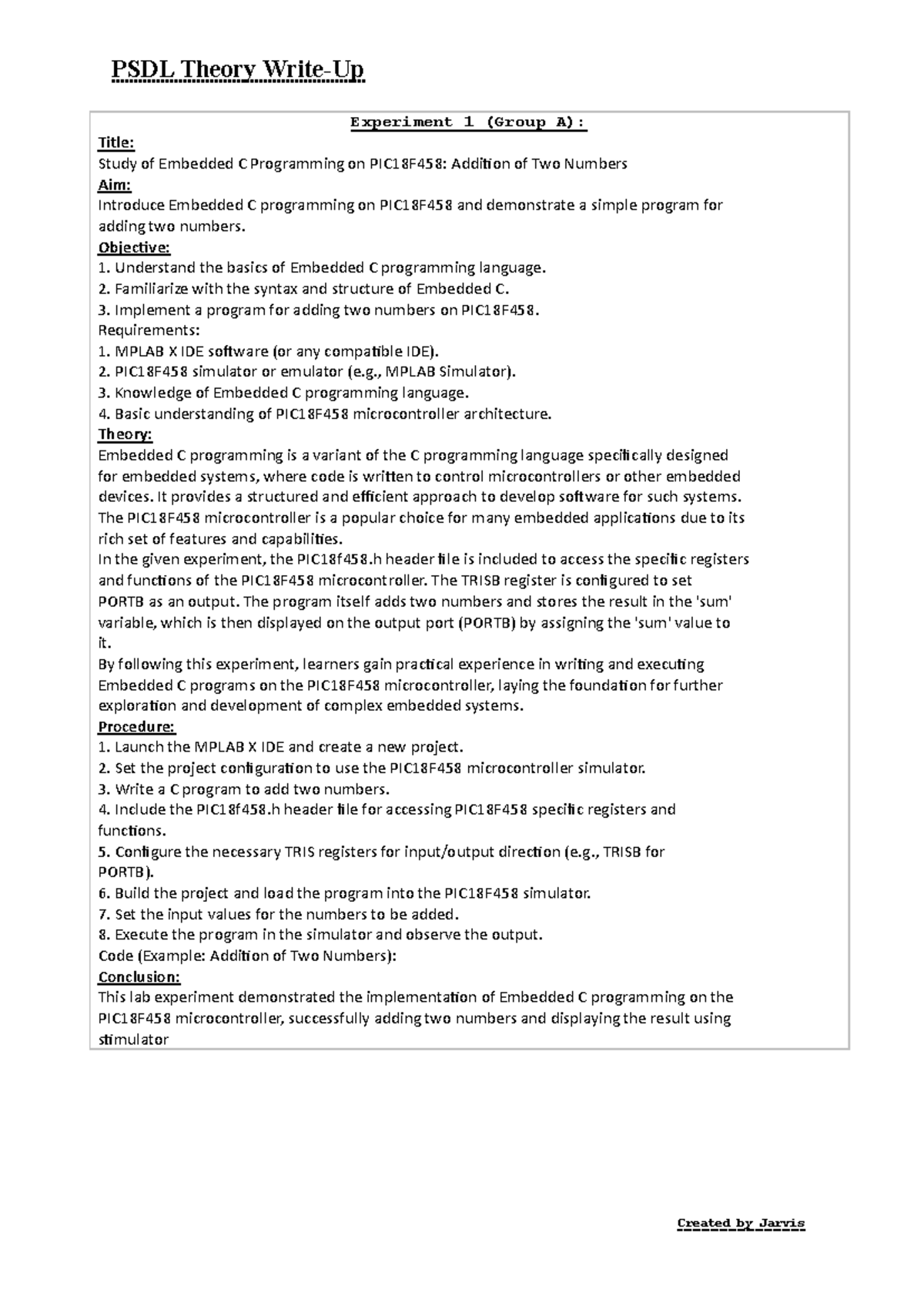 PSDL Theory - Objective: Understand the basics of Embedded C ...