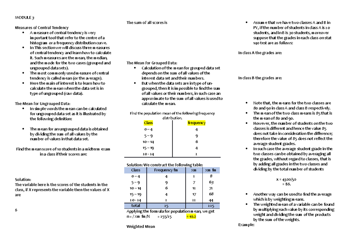 Module 3 - study smart - MODULE 3 Measures of Central Tendency A ...